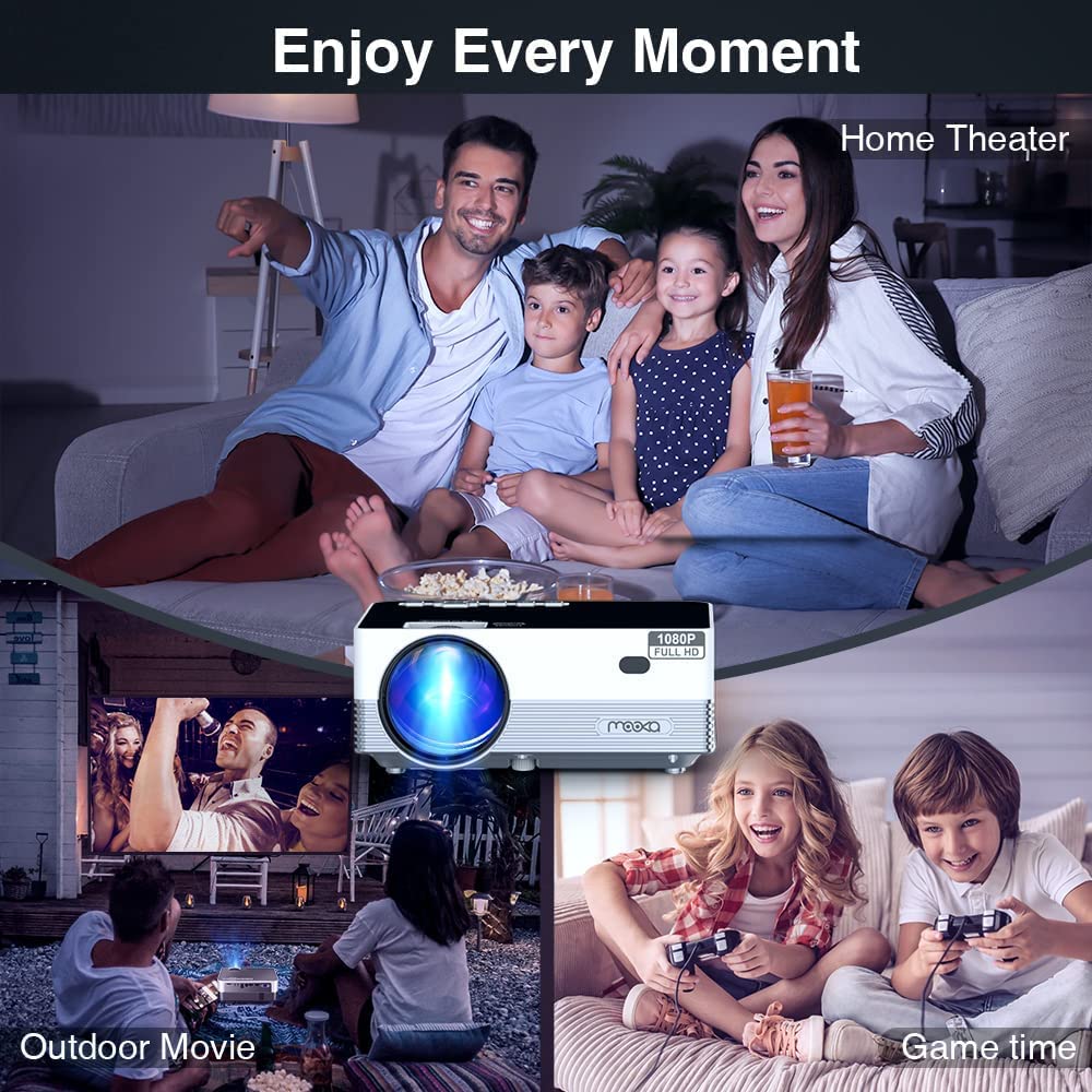 Native 1080P WiFi Bluetooth Projector, MOOKA Upgraded 8500L HD Video Projector with Carrying Bag,Support 4K &300“ Display,Mini Outdoor Movie Projectors Compatible with iOS/Android/PC/TV Stick/PS4