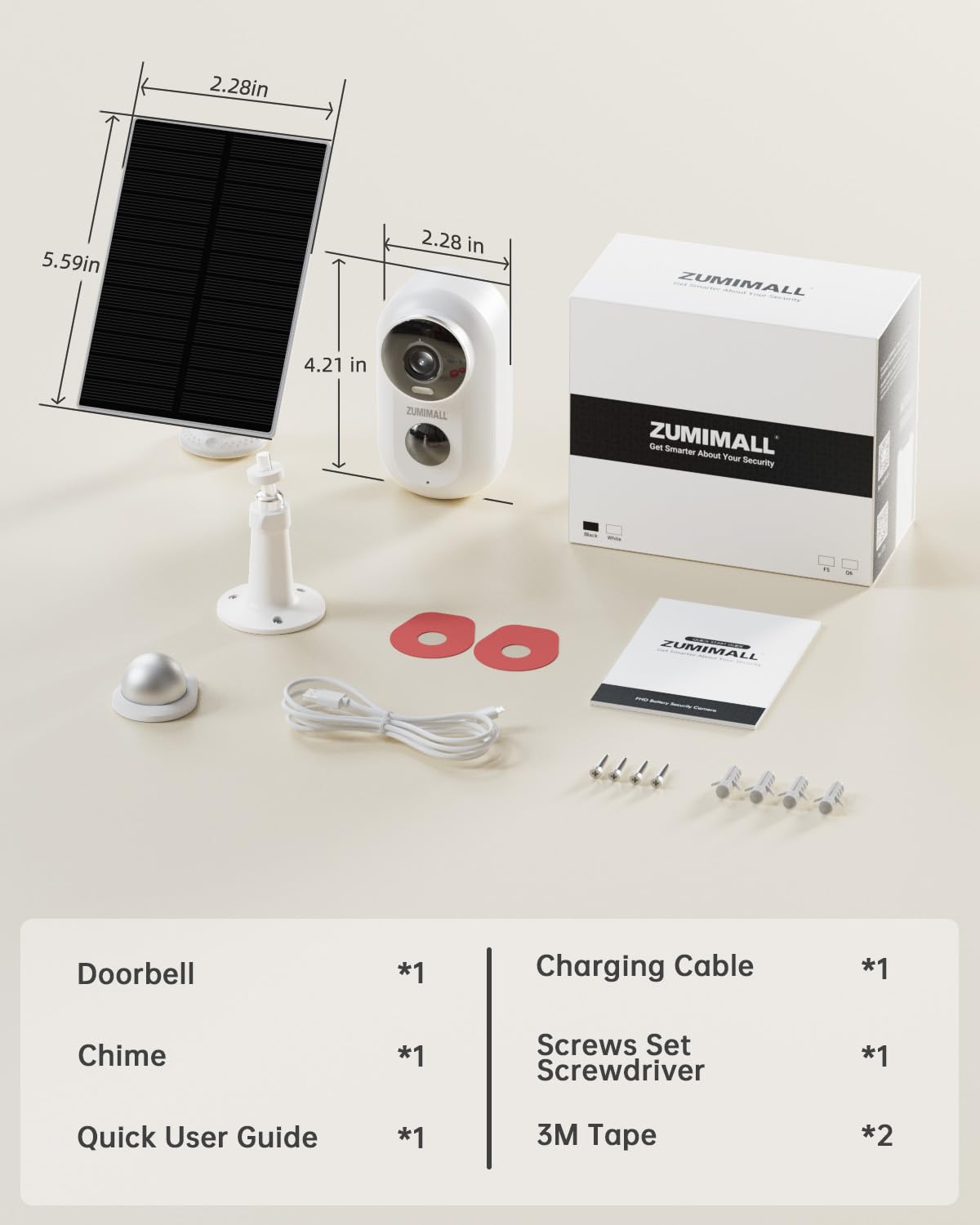 ZUMIMALL 2K Solar Camera Security Outdoor, Solar Powered Battery Operated Wireless FHD Outside Surveillance Camera for Home Security, Night Vision, PIR Motion Detection, IP66 Waterproof, 2.4G WiFi