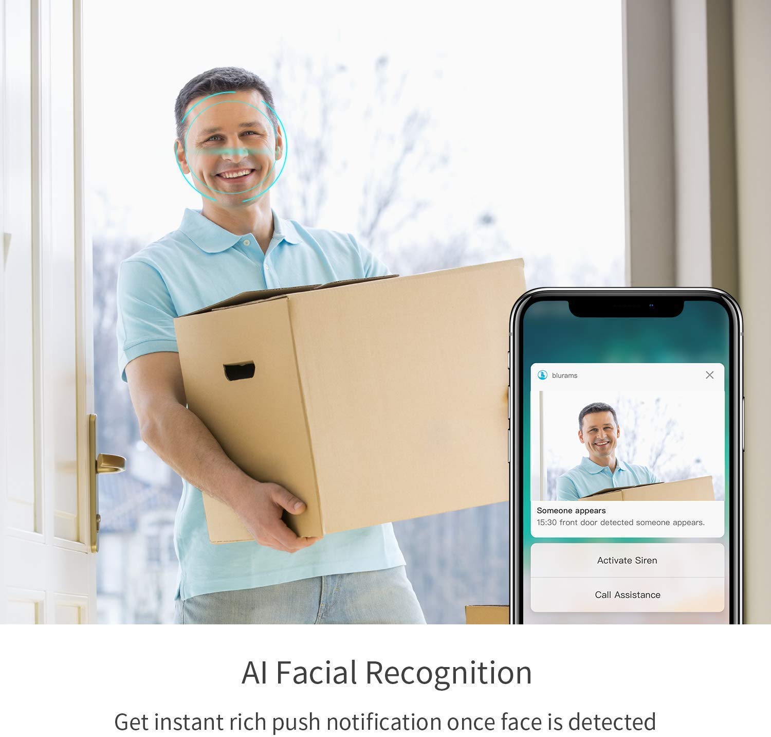 Security Camera Outdoor, blurams Cameras for Home Security 2-Way Audio, Starlight Night Vision, Facial Recognition, Siren, Weatherproof, Cloud/Local Storage, Works with Alexa& Google Assistant& IFTTT