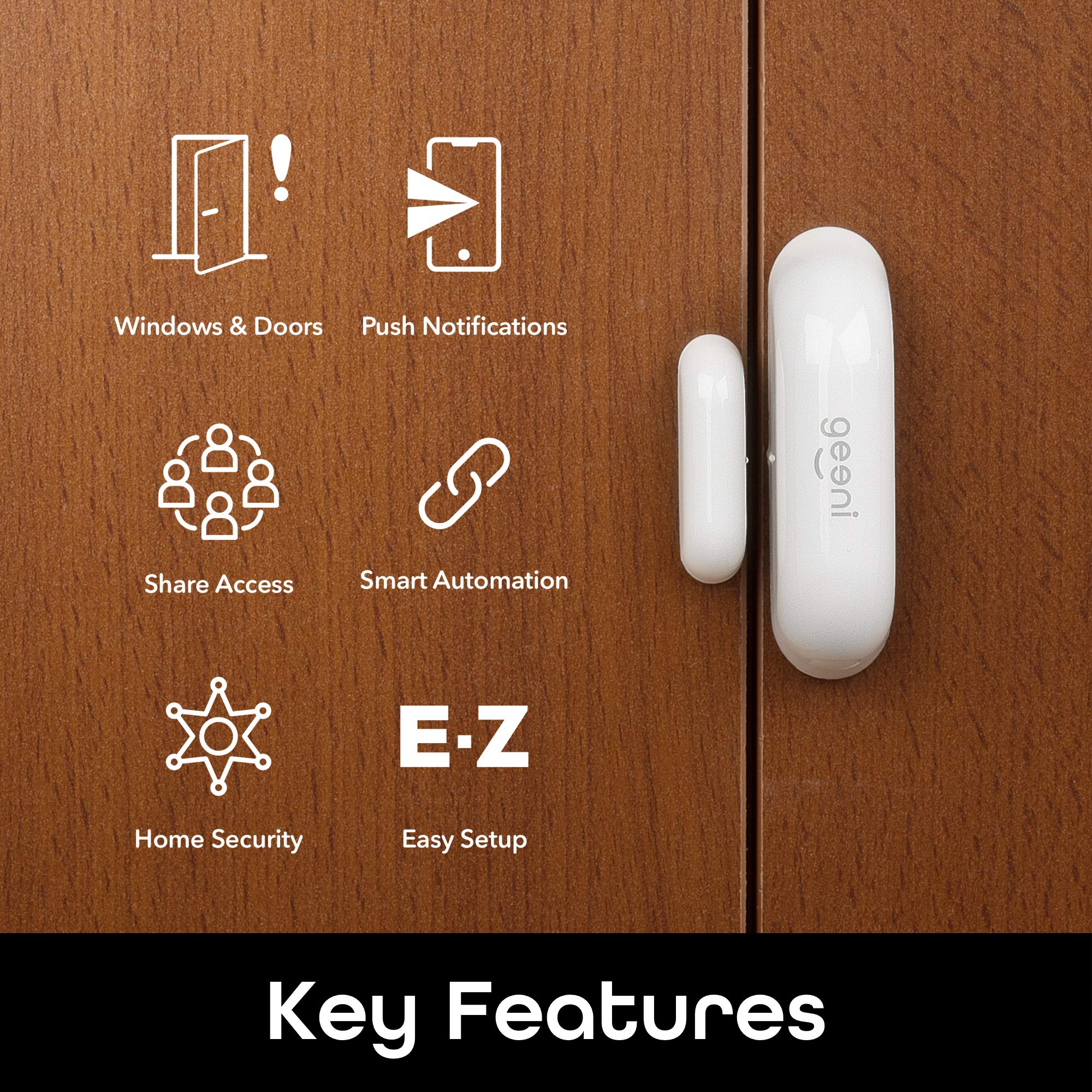 Geeni Wi-Fi Door Sensor, Smart Door and Window Sensors, White, 2-Pack No Hub Required β Wireless Design, Instant Alerts, Requires 2.4 GHz