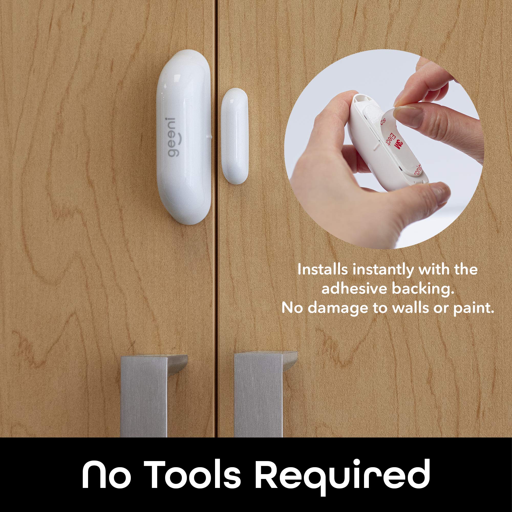 Geeni Wi-Fi Door Sensor, Smart Door and Window Sensors, White, 2-Pack No Hub Required β Wireless Design, Instant Alerts, Requires 2.4 GHz