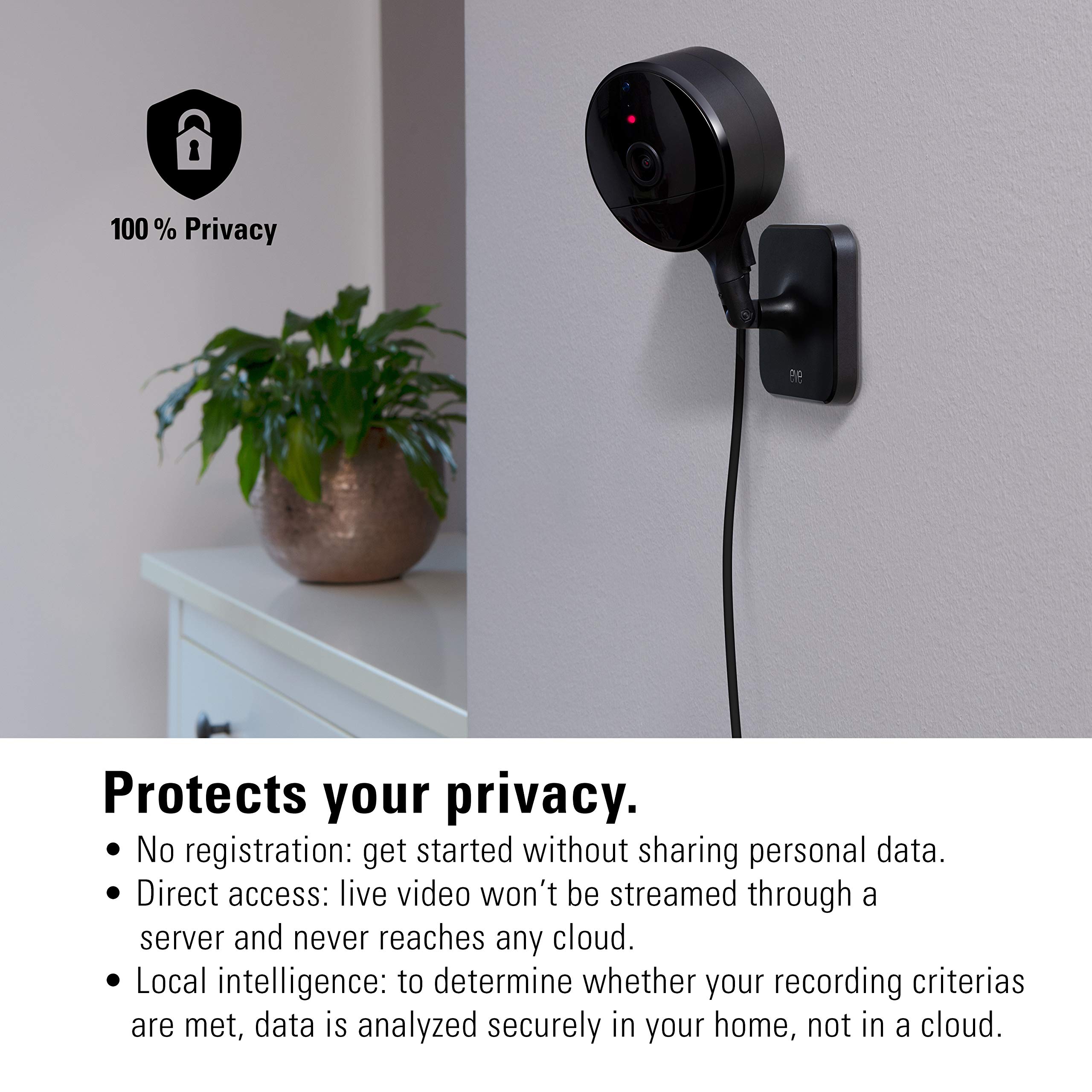 Eve Cam - Apple HomeKit Smart Home Secure Indoor Camera with Motion Sensor, Microphone, Speaker & Night Vision, App Compatibility, iPhone/iPad/Apple Watch Notifications