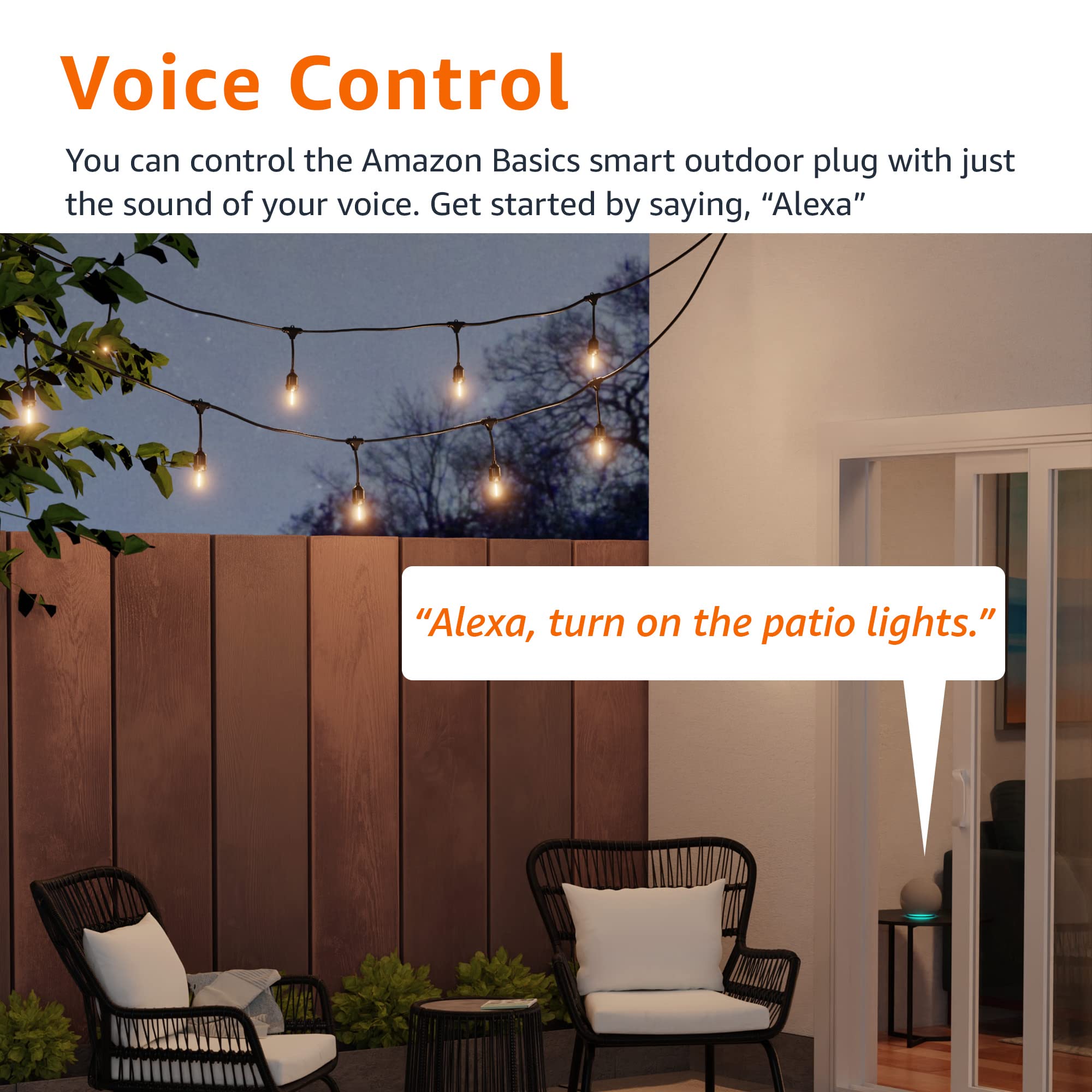 Amazon Basics Outdoor Smart Plug with 2 Individually Controlled Outlets, 2.4 GHz Wi-Fi, Works with Alexa Only
