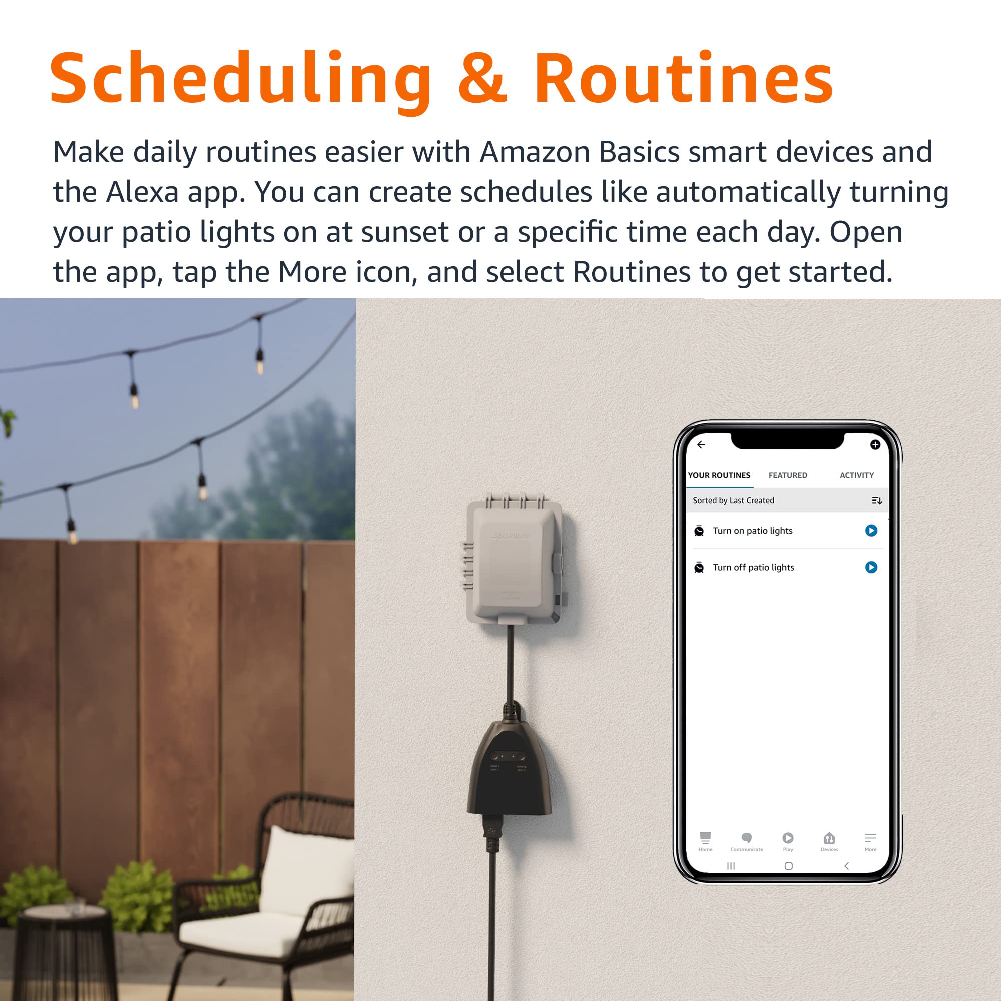 Amazon Basics Outdoor Smart Plug with 2 Individually Controlled Outlets, 2.4 GHz Wi-Fi, Works with Alexa Only