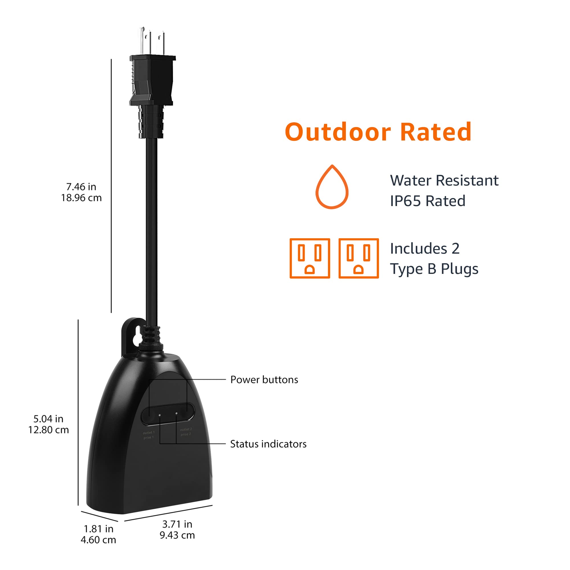 Amazon Basics Outdoor Smart Plug with 2 Individually Controlled Outlets, 2.4 GHz Wi-Fi, Works with Alexa Only