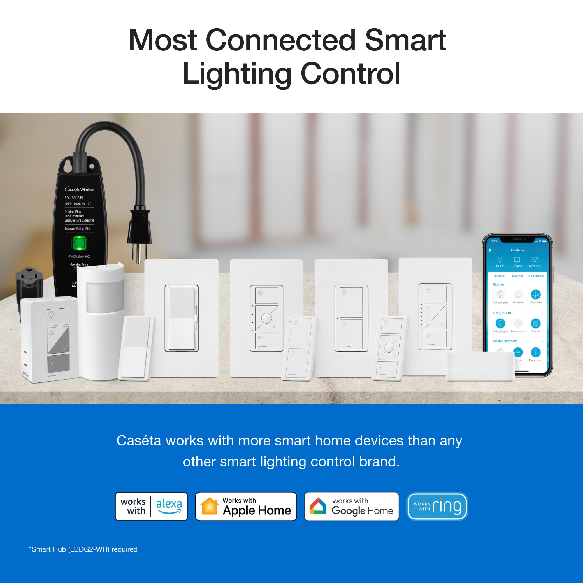 Lutron Caséta Weatherproof+ Outdoor Smart Plug On/Off Switch | Works with Alexa, Google Assistant, Ring, Apple HomeKit (smart hub required) | for Landscape and String Lighting | PD-15OUT-BL | Black