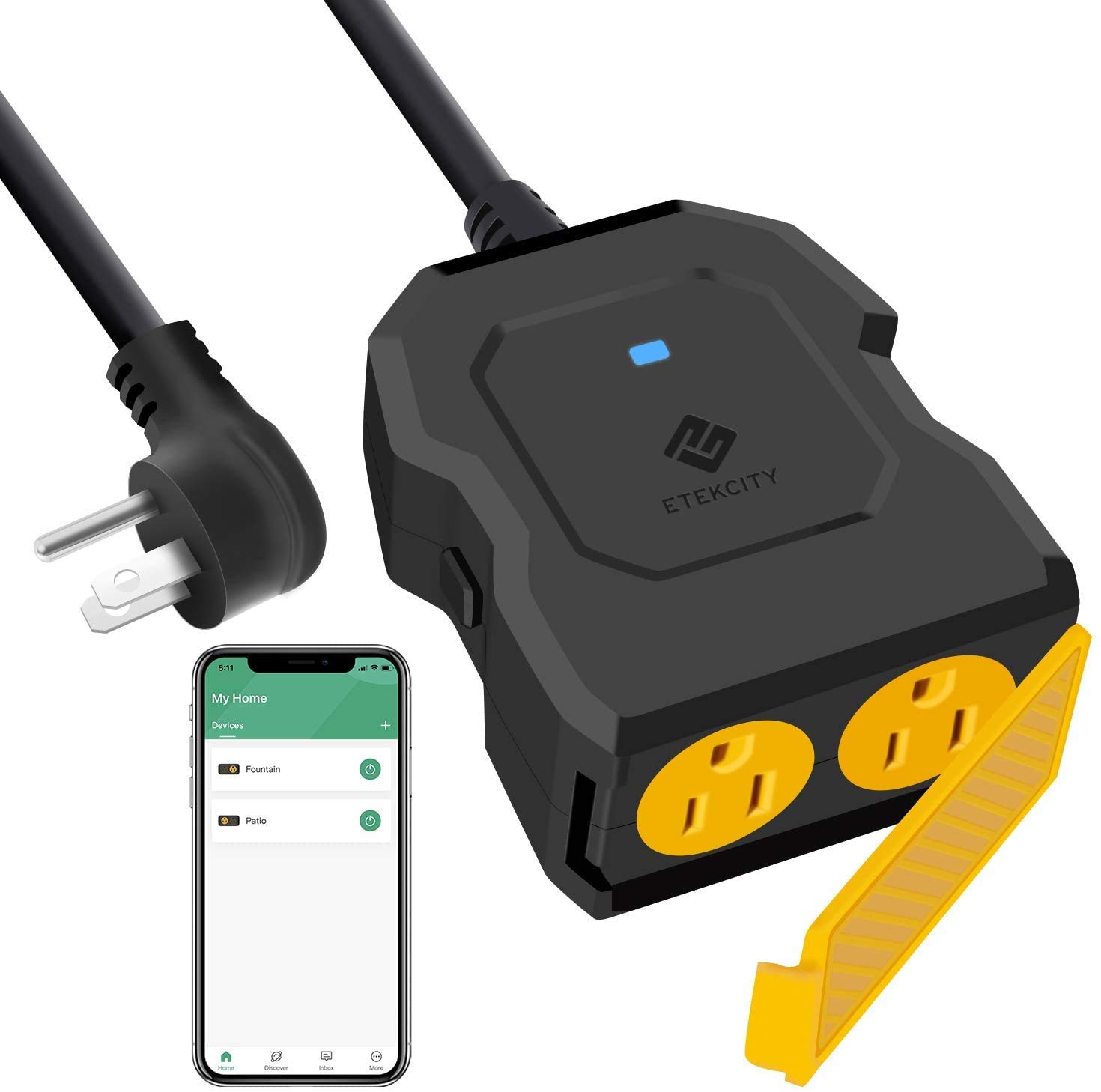 Smart Plug, Smart Home Outdoor Etekcity WiFi Outlet with 2 Sockets, Works with Alexa & Google Home, Wireless Remote Control, Energy Monitoring & Timer Function, IPX4 Waterproof, FCC and ETL Listed