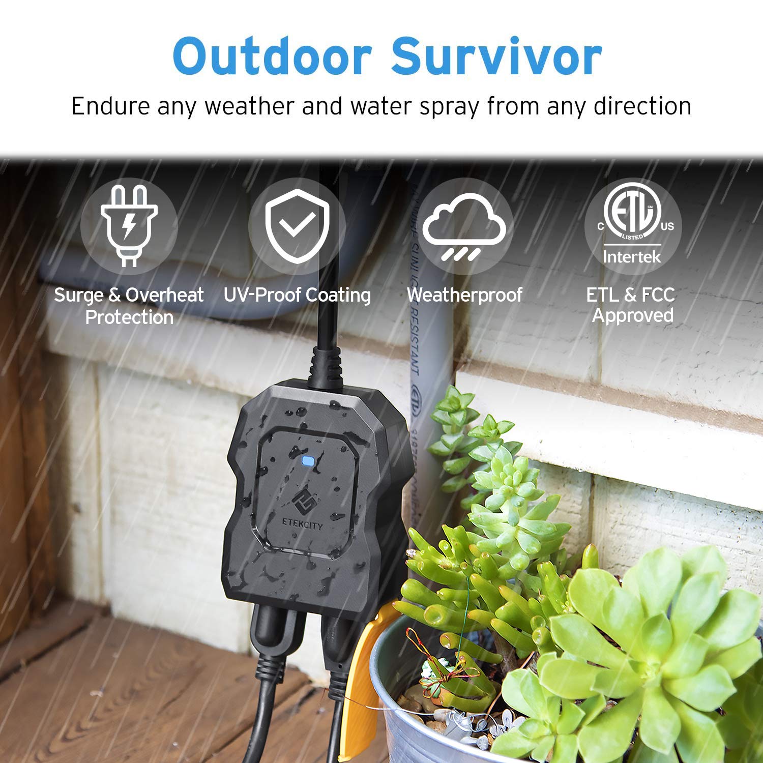 Smart Plug, Smart Home Outdoor Etekcity WiFi Outlet with 2 Sockets, Works with Alexa & Google Home, Wireless Remote Control, Energy Monitoring & Timer Function, IPX4 Waterproof, FCC and ETL Listed
