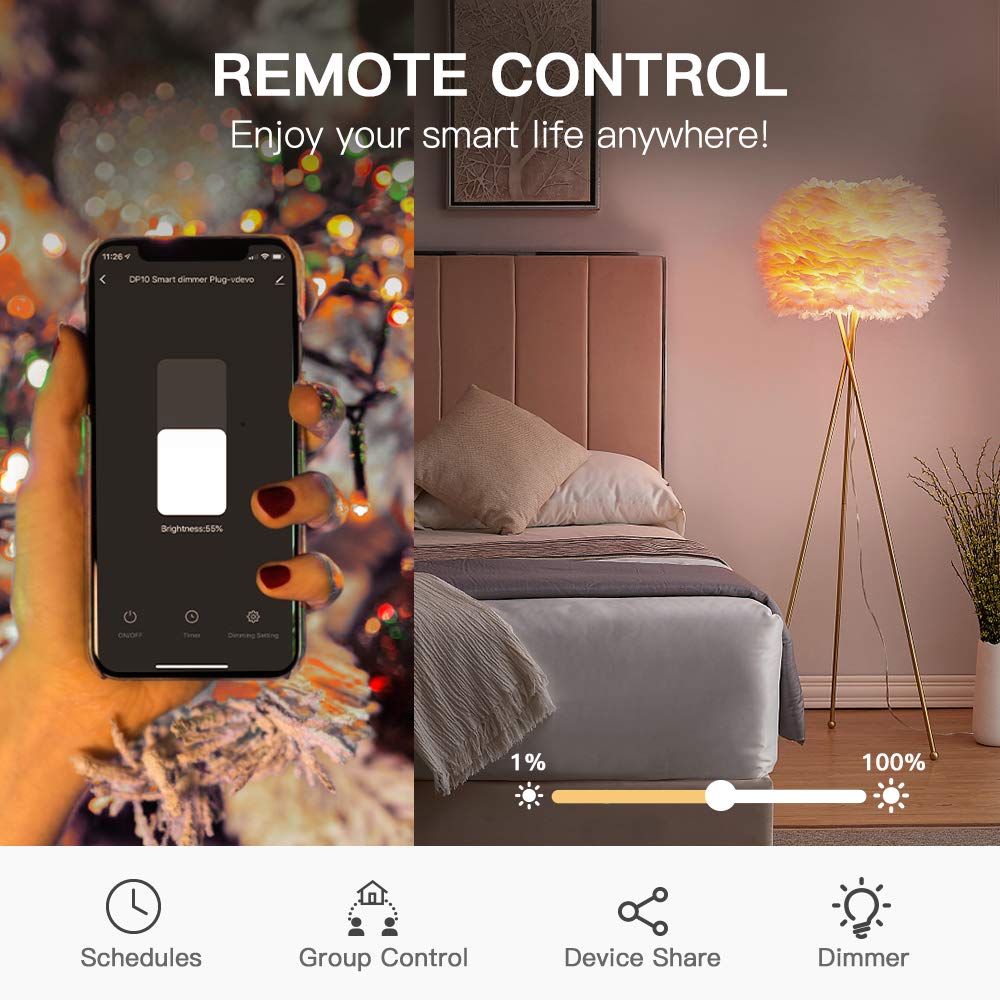 TREATLIFE Smart Dimmer Plug Outdoor Smart Plug Works with Alexa and Google Home, Light Dimmer APP Remote Control, Max Power 400W, IP44 Waterproof for Dimmable Outdoor Lights, Floor Lamp, Table Lamp