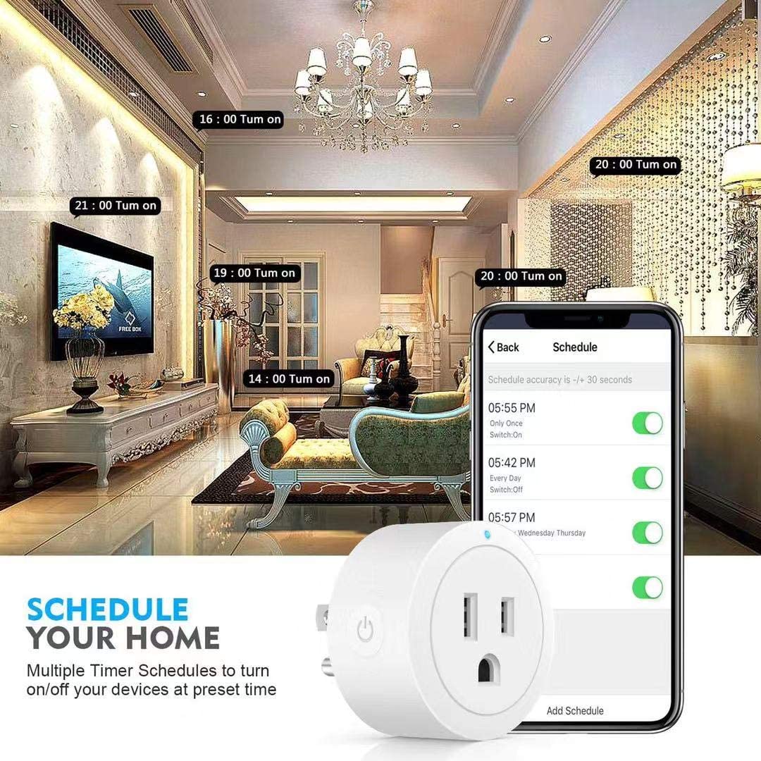 Smart Plug ESICOO, WiFi Plugs That Work with Alexa, Echo, Google Home, Surge Protector & Timer & Group Controller, ETL & FCC Certified, No Hub Required, 2.4G WiFi Only, 4 Pack