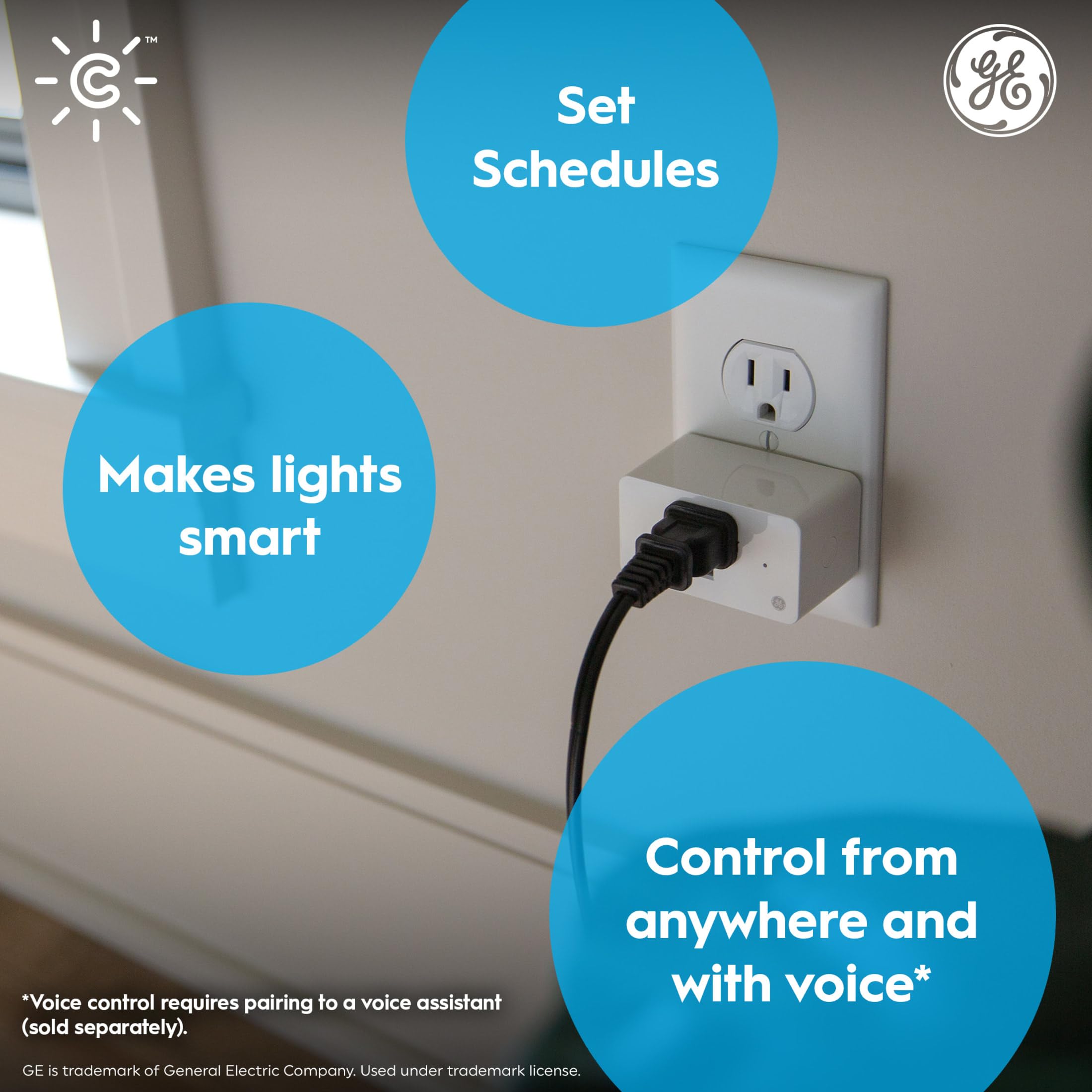GE CYNC Indoor Smart Plug, Bluetooth and Wi-Fi Outlet Socket, Works with Alexa and Google Home (1 Pack)