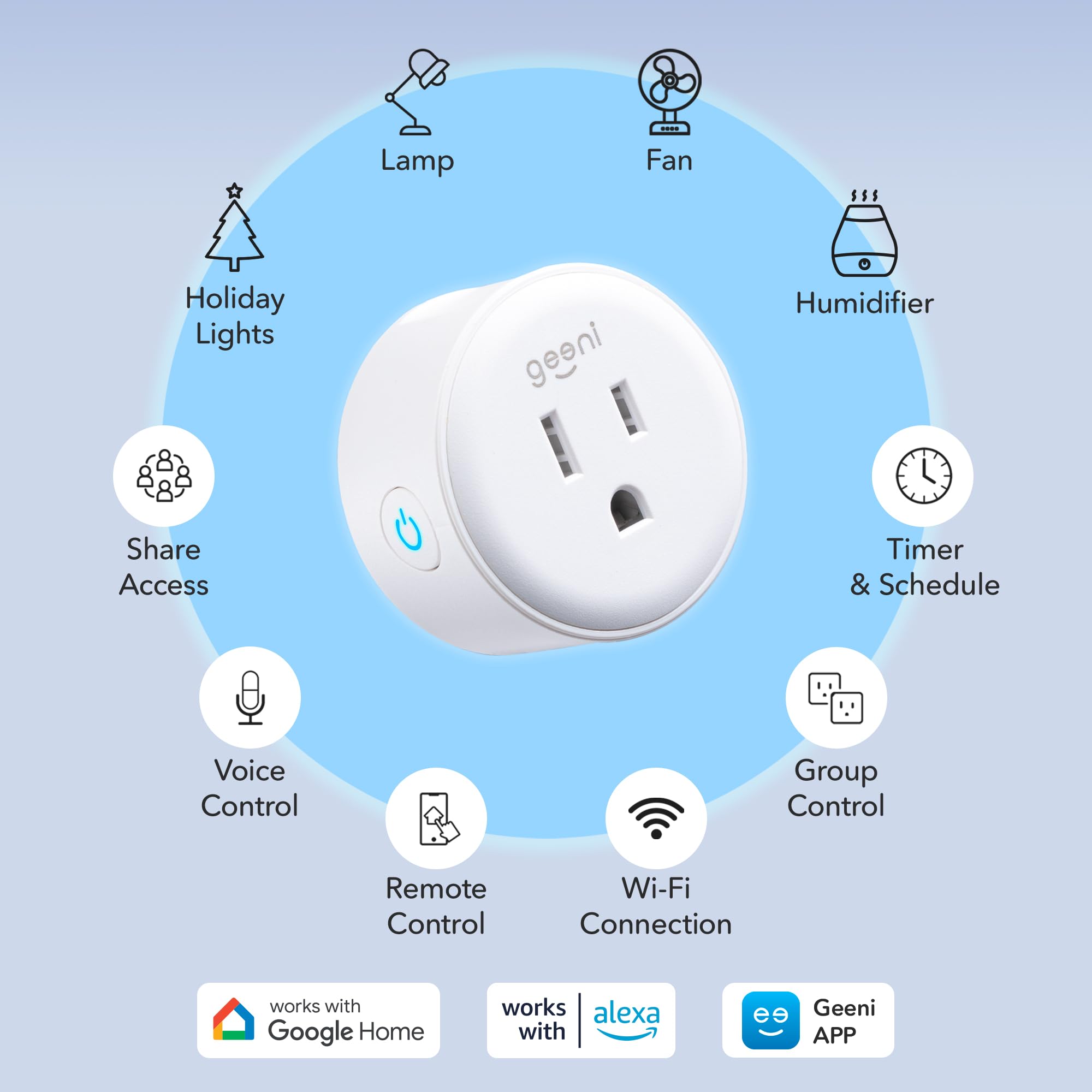 Geeni DOT Smart Wi-Fi Outlet Plug, White, (2 Pack) – No Hub Required – Works with Amazon Alexa and Google Assistant, Requires 2.4 GHz Wi-Fi