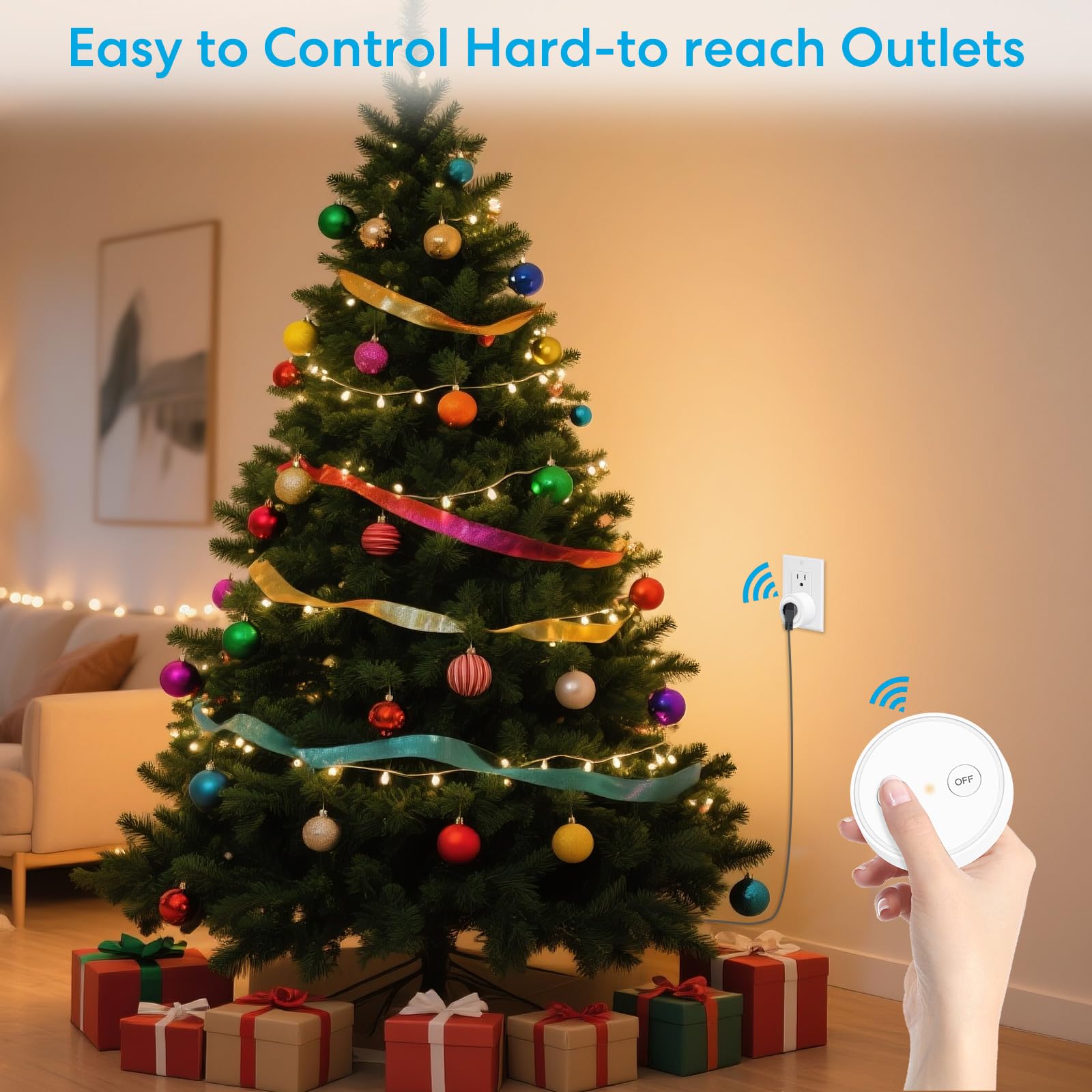 LoraTap Mini Remote Control Outlet Plug Adapter with Remote, 656ft Range Wireless Light Switch for Household Appliances, No Hub Required, 10A/1100W, White, 2 Years Warranty