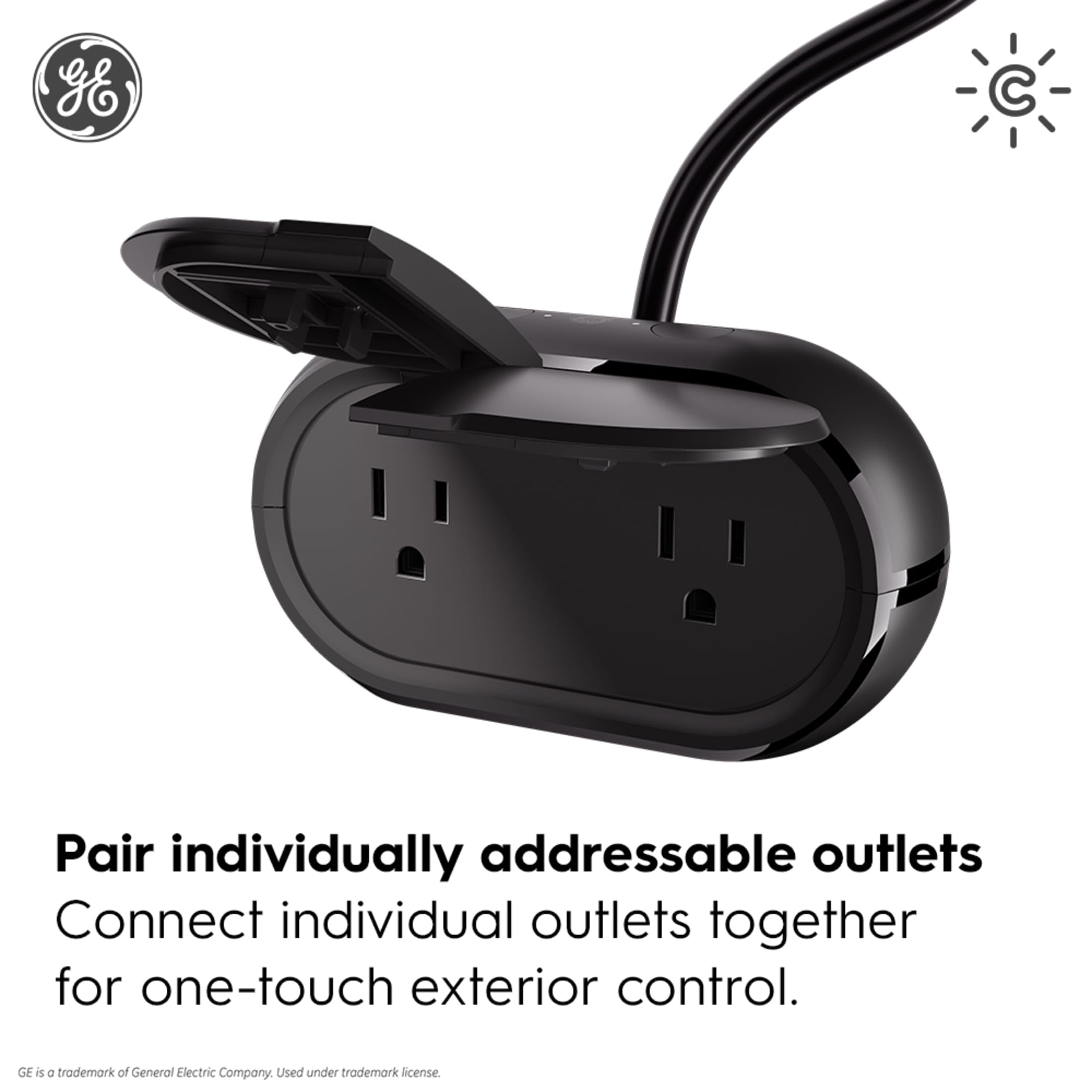 GE CYNC Outdoor Smart Plug, Bluetooth and Wi-Fi Outlet Socket, Works with Alexa and Google Home, Weather Resistant Plug, Voice Control Outlet (1 Pack)