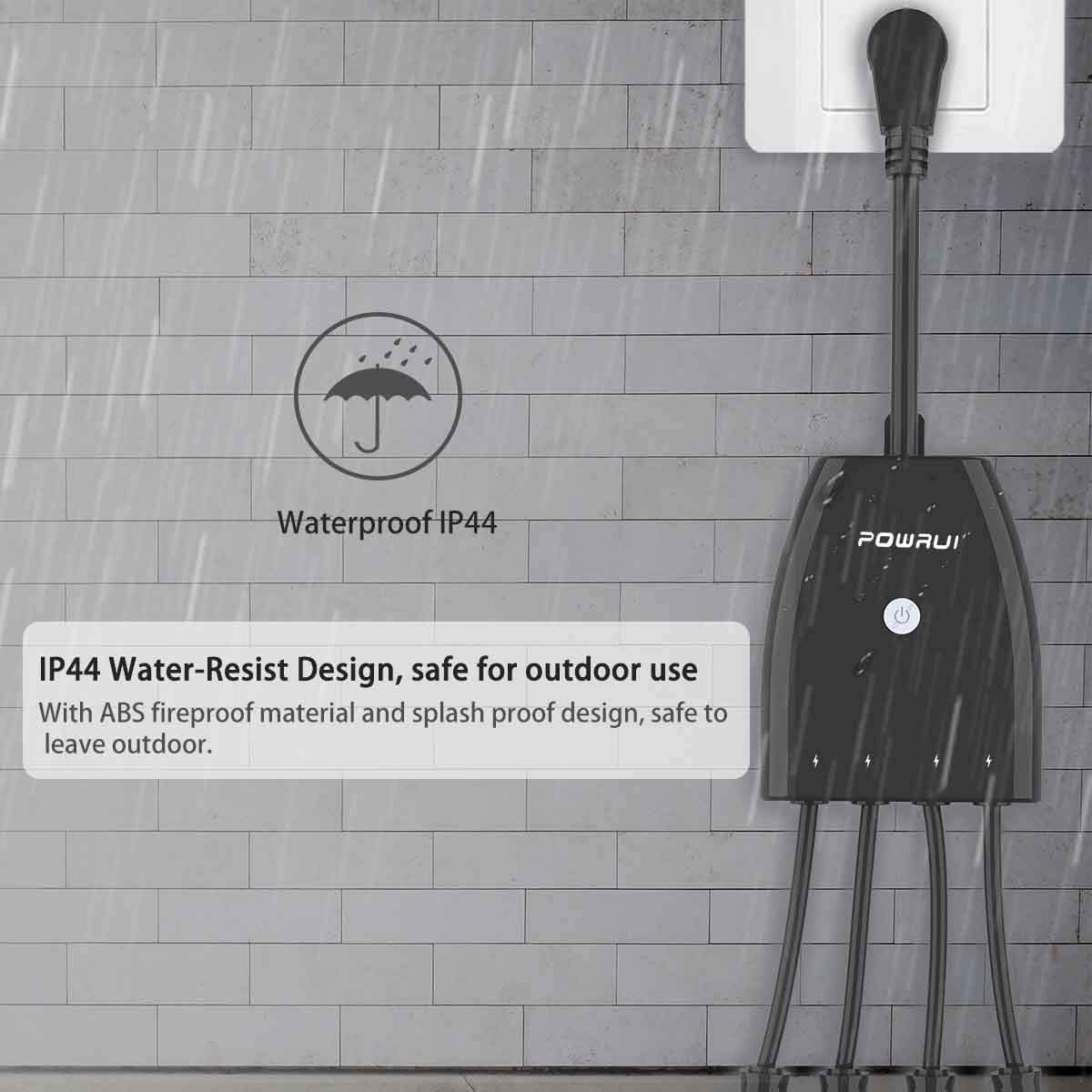Outdoor Smart Plug, Surge Protector, POWRUI Smart Power Strip with 4-Outlet Extender, Remote Control, Timer, Weatherproof for Indoor and Outdoor Use, Compatible with Alexa, Google Assistant and IFTT