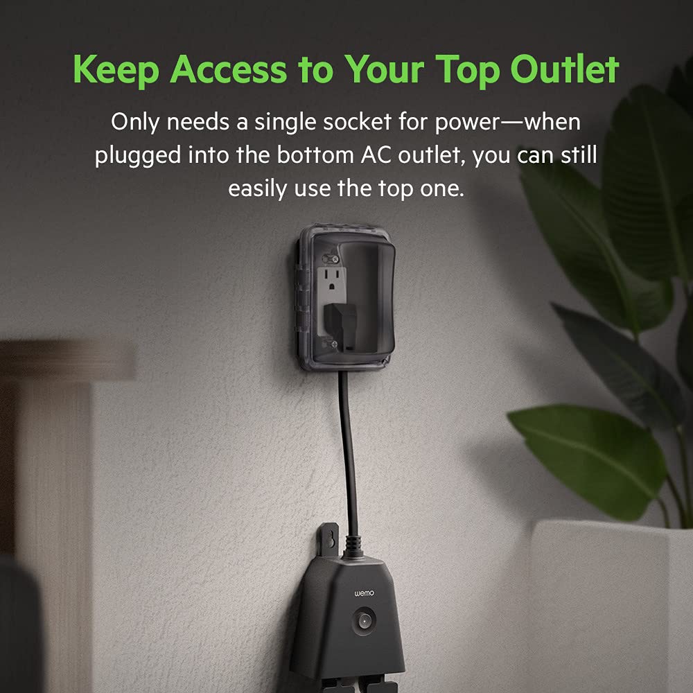 WeMo WiFi Outdoor Smart Plug - Voice Control Works With Alexa, Hey Google & Homekit - Smart Outlet to Control Smart Home Lights, Holiday Decor & Other Outdoor Devices - Weather-Resistant Design
