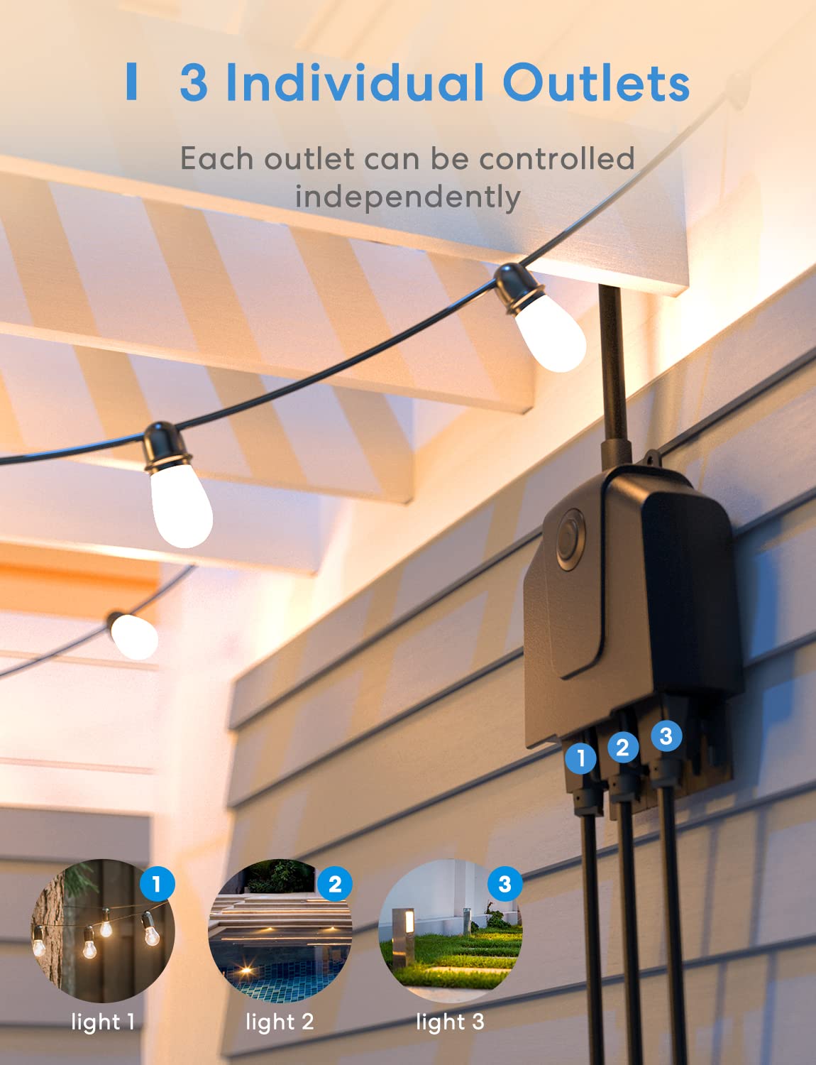 Outdoor Smart Plug, meross Outdoor Wi-Fi Outlet with 3 Independent Sockets Compatible with Apple Homekit, Alexa and SmartThings, Voice & Remote Control, Timer, 2.4 GHz only