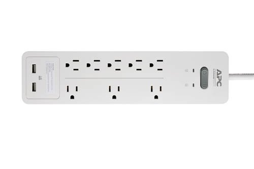APC Surge Protector, White Power Strip PH8W, 2160 Joules, Flat Plug, 8 Outlet Power Strip