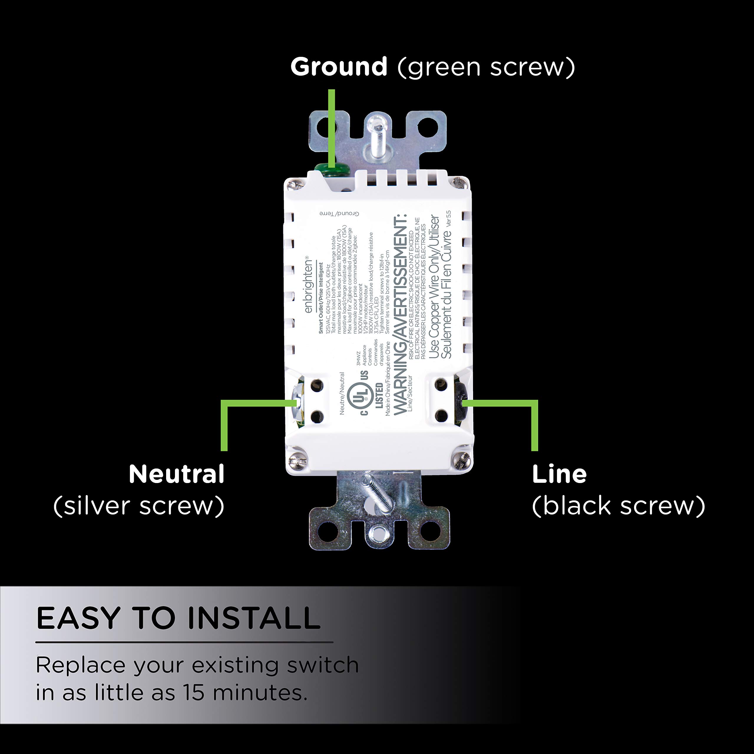 Enbrighten 55256 Z-Wave Plus Smart Receptacle, Works with Alexa, Google Assistant, Tamper-Resistant, 1 ZWave 1 Always On Outlet Hub Required, White