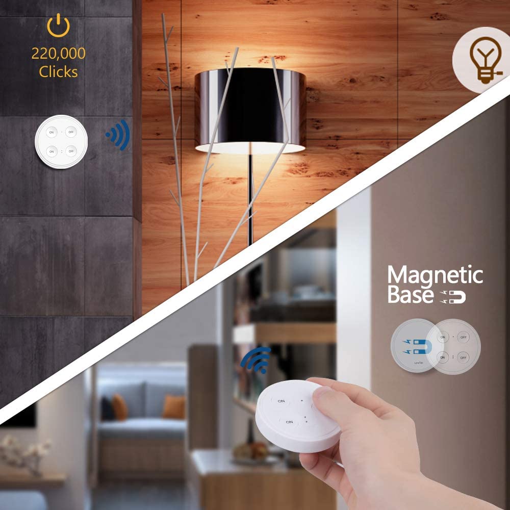 LoraTap Mini Remote Control Outlet Plug Adapter with Remote, 656ft Range Wireless Light Switch for Household Appliances, No Hub Required, 10A/1100W, White, 2 Years Warranty (One Remote + 2 Outlets)