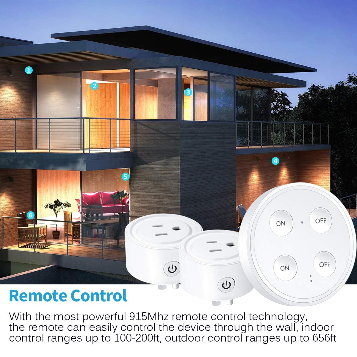 LoraTap Mini Remote Control Outlet Plug Adapter with Remote, 656ft Range Wireless Light Switch for Household Appliances, No Hub Required, 10A/1100W, White, 2 Years Warranty (One Remote + 2 Outlets)