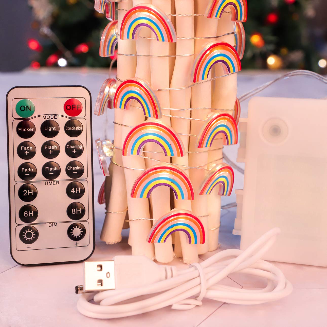 FLAVCHARM Rainbow Fairy Lights Decorating Battery Operated String Lights with Remote 10ft 30LED Summer Theme Fairy Lights USB Plug in String Lights Decorations for Bedroom Party Birthday Ornaments