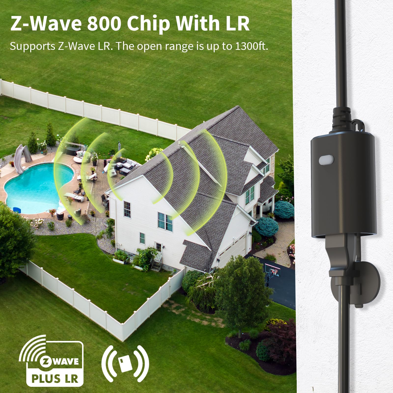 Minoston Z-Wave Plus Smart Plug, Outdoor On/Off Outlet Switch, ZWave Hub Required, Weather-Resistant, Built-in Repeater, Work with SmartThings, Wink, Alexa, Black(MP22Z)