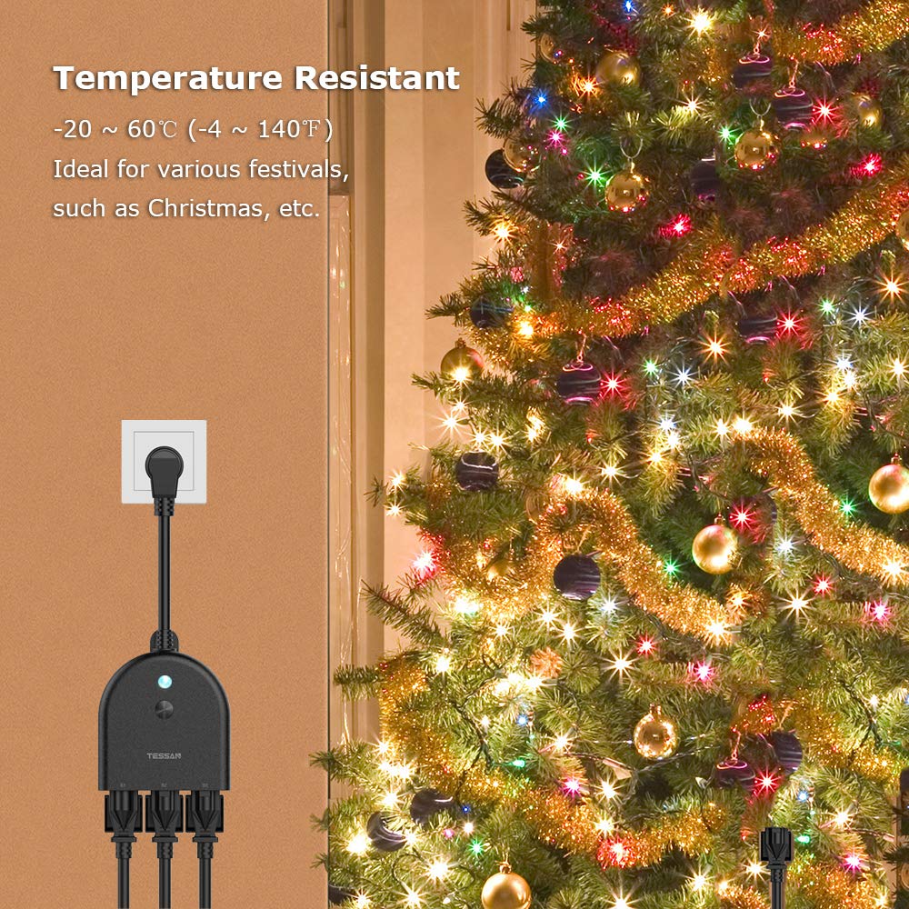 Outdoor Smart Plug, TESSAN WiFi Smart Outlet Switch with 3 Individual Sockets Work with Alexa Echo Google Home, Wireless Remote Control Outlet,Timer by Smartphone, Weatherproof Outdoor Power Strip