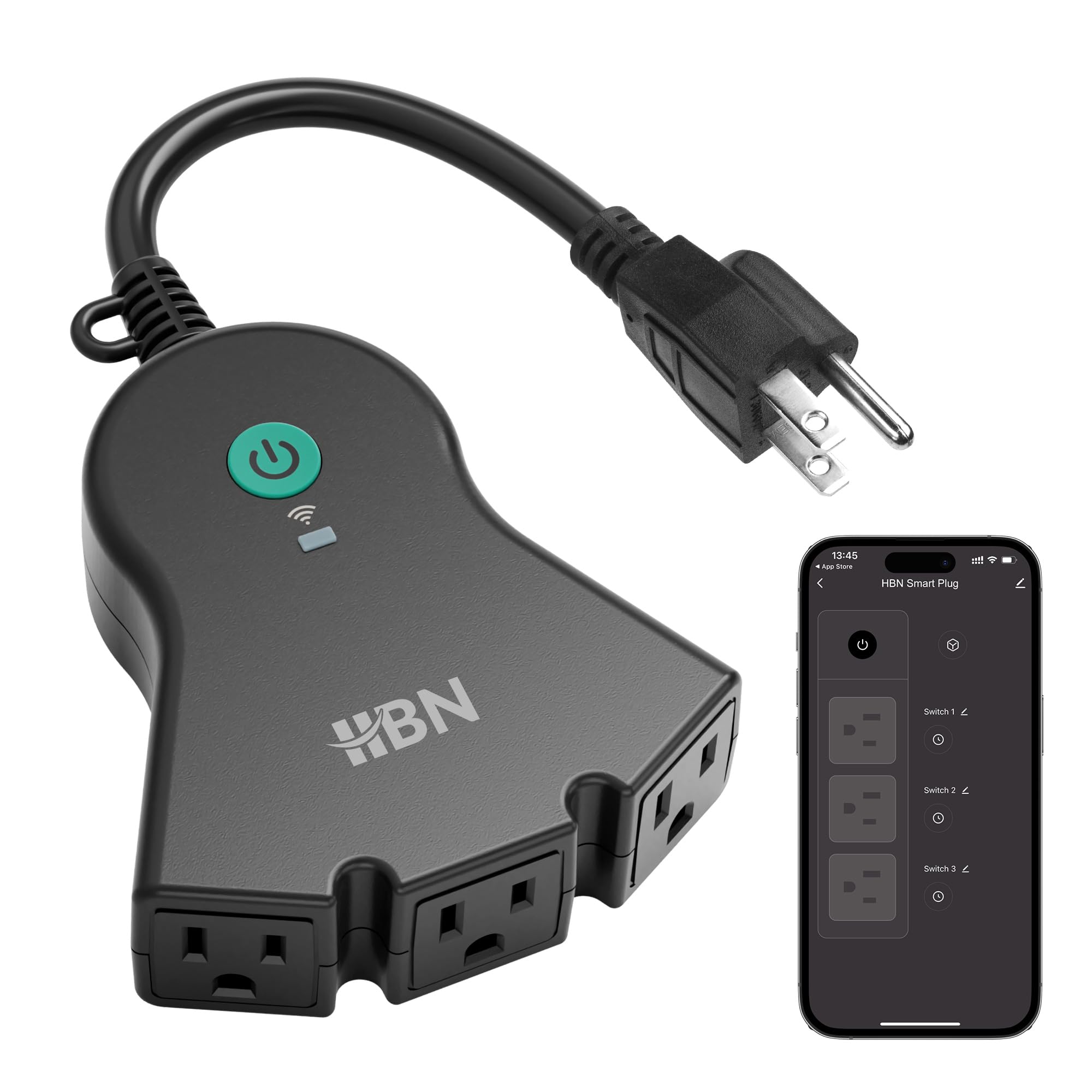 HBN Outdoor Smart Plug, Wi-Fi Heavy Duty Outlet with 3 Independent Outlets, Compatible with Alexa and Google Assistant, IP44 Waterproof, Voice & Remote Control Outlet, No Hub Required, ETL Listed