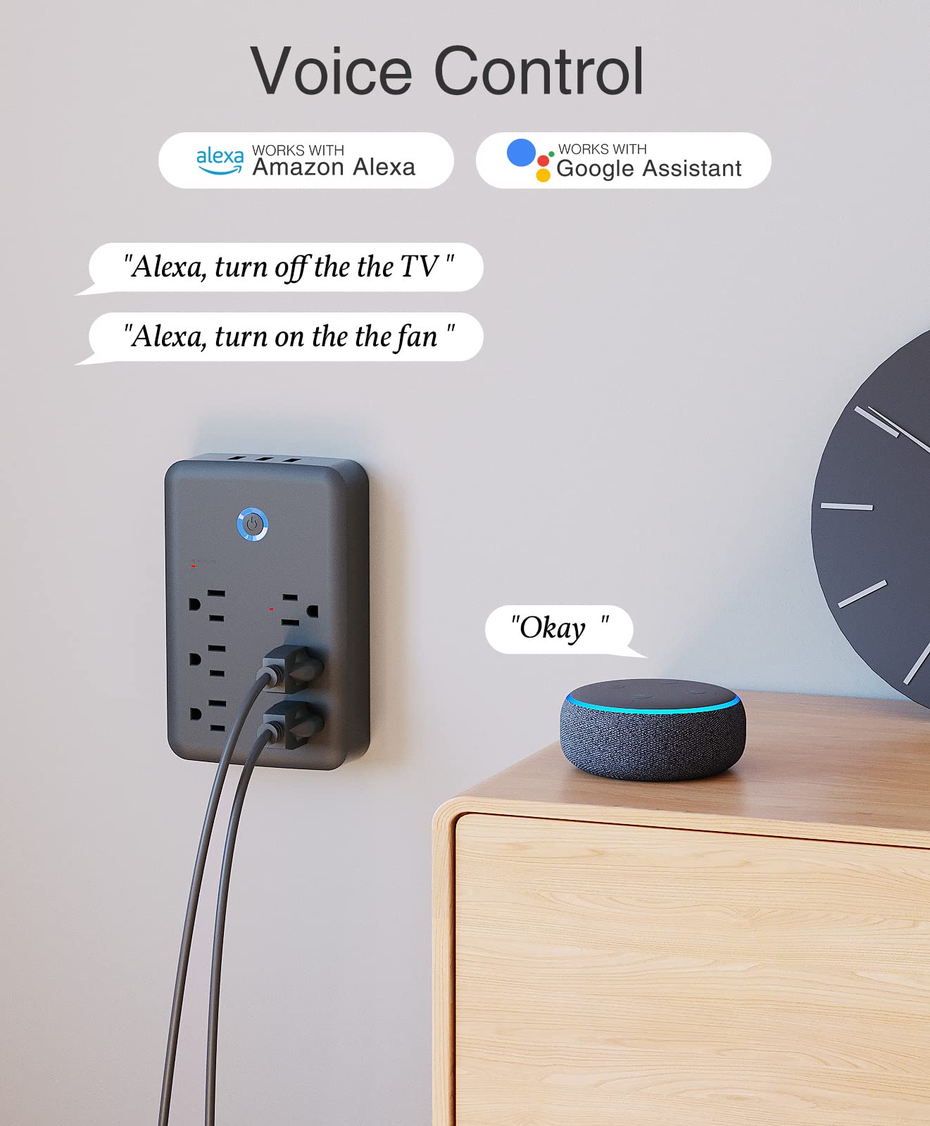 GHome Smart Plug Outlet Extender, USB Surge Protector 3 Individually Controlled Outlets and 3 USB Ports, WiFi Plug Works with Alexa Google Home, Outlet Timer Wall Adapter, 2.4GHz Wi-Fi Only, 15A/1800W