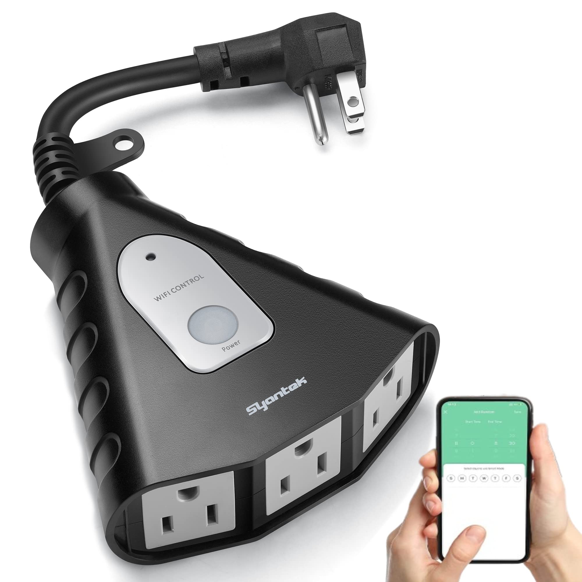 Syantek Outdoor WiFi Outlet, Smart Outdoor Plug with 3 Ground Outlets, Compatible with Amazon Alexa, Google Assistant, Remote Control, Timer, Waterproof, FCC Certified for Outdoor and Chritmas Lights