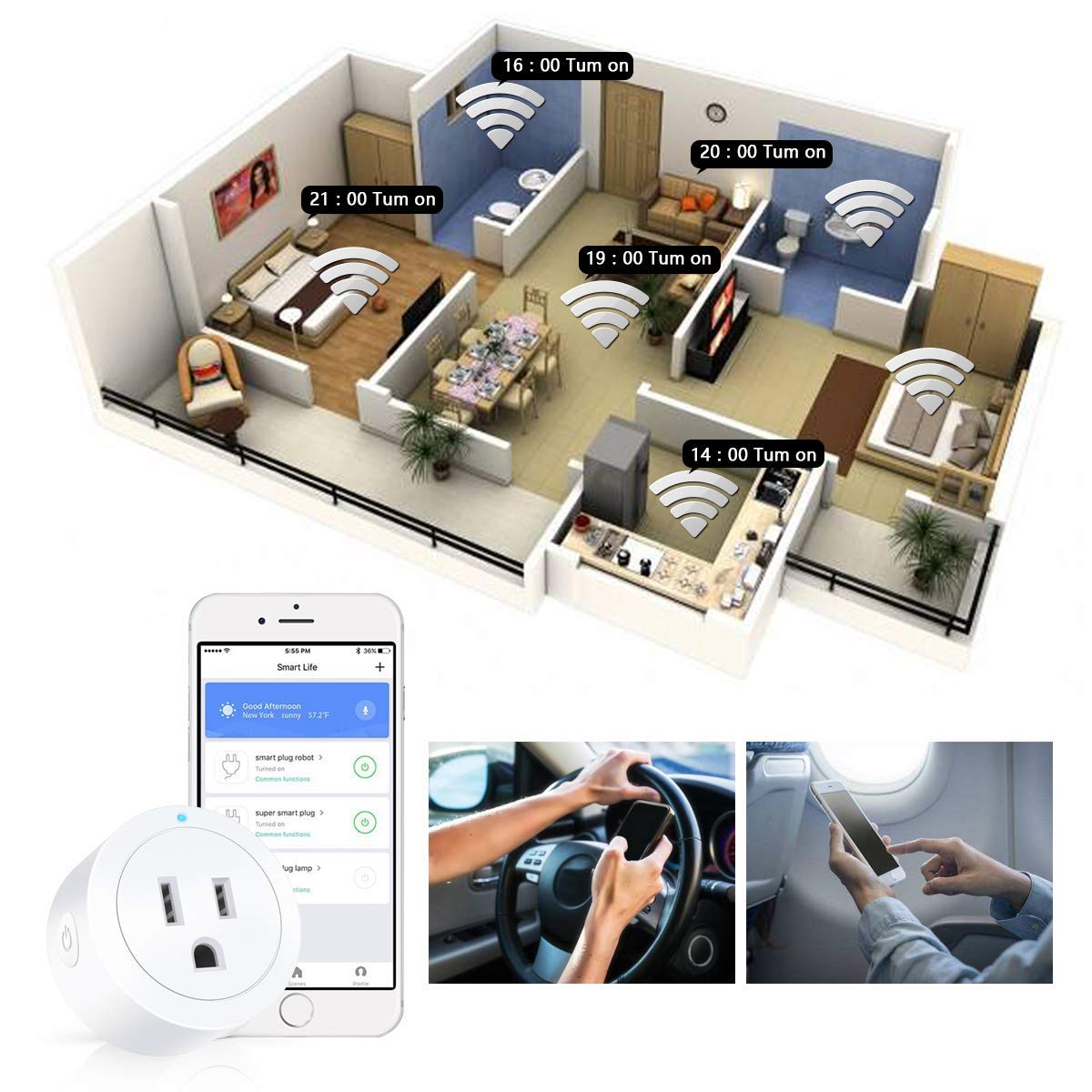 Smart Plug Amysen - A Certified & Alexa, Echo & Google Home – Only WiFi 2.4G (4- Pack) (C LED Green)