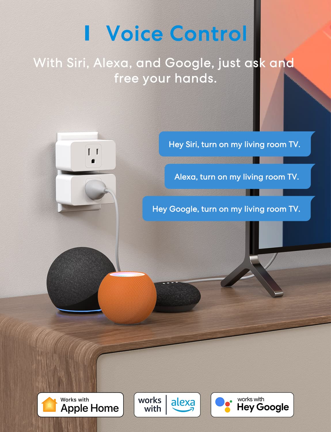 Meross Smart Plug Mini, 15A & Reliable Wi-Fi, Support Apple HomeKit, Siri, Alexa, Echo, Google Assistant and Nest Hub, App Control, Timer, No Hub Needed, 2.4G WiFi Only, 3 Pack