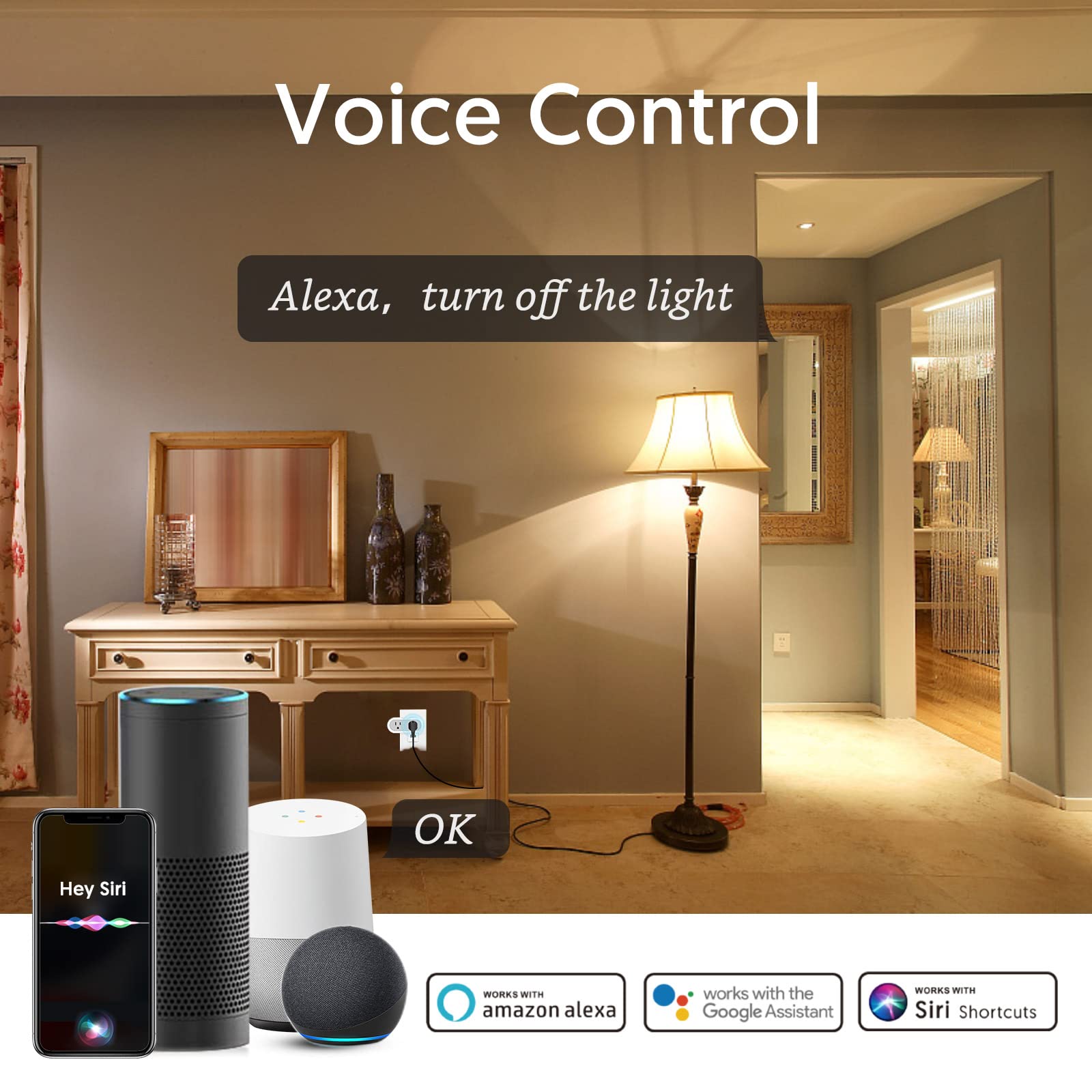 Smart Plugs That Work with Alexa Google Home Siri, Wireless 2.4G WiFi Outlet Controlled by Smart Life Tuya Avatar Controls APP, 10A Mini Socket Enchufe Inteligente with Timer, Dual, 2 Pack