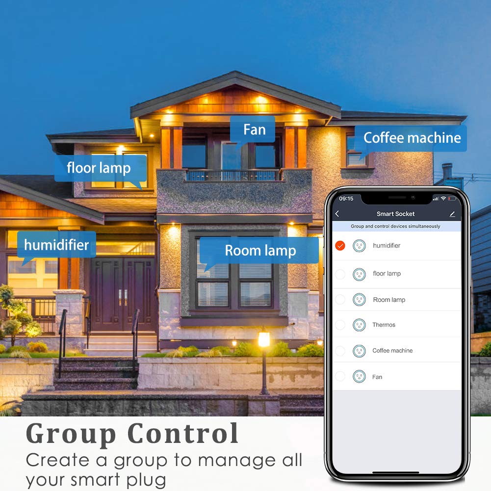 Smart Plugs That Work with Alexa Google Home Siri, Wireless 2.4G WiFi Outlet Controlled by Smart Life Tuya Avatar Controls APP, 10A Mini Socket Enchufe Inteligente with Timer, Dimmer, 1 Pack