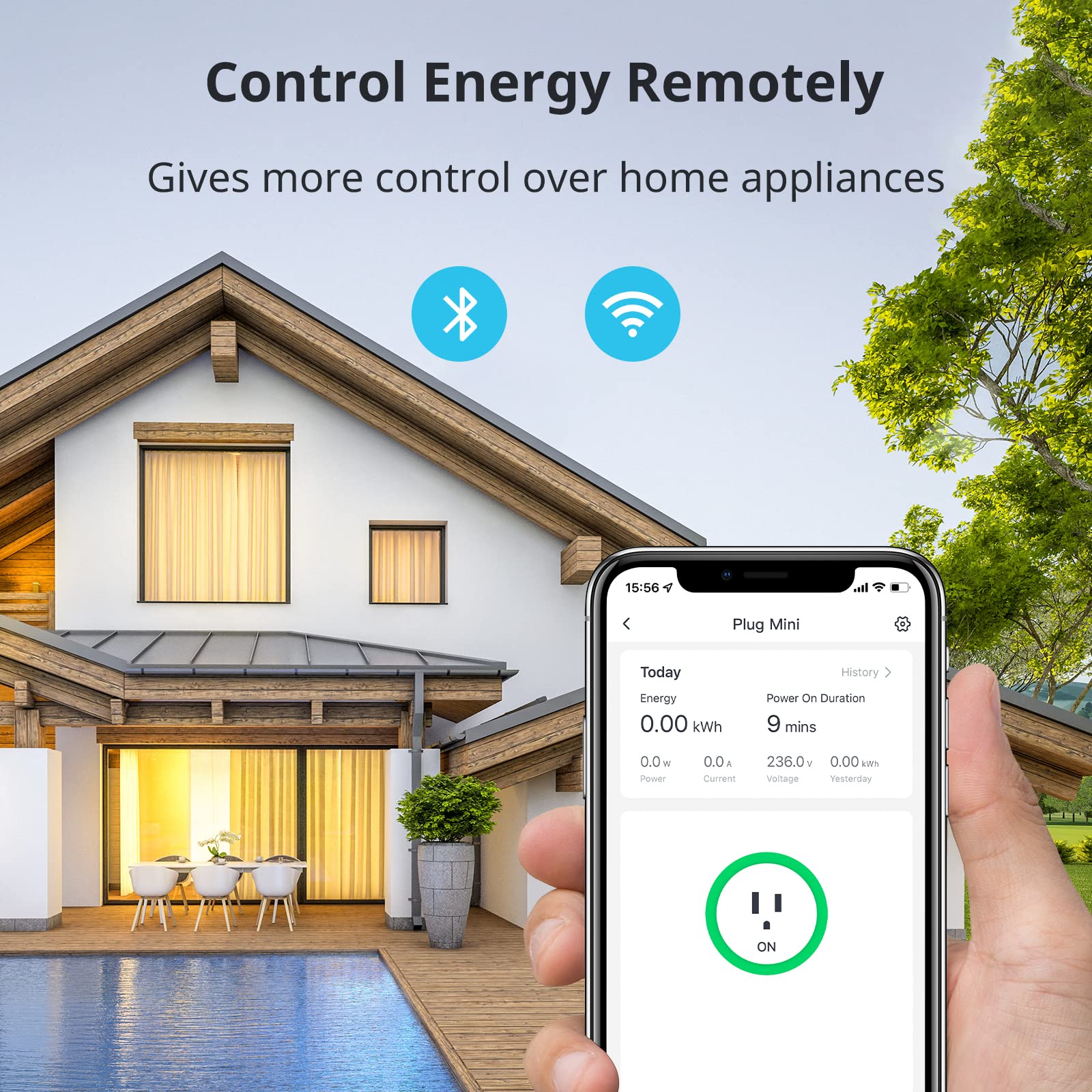 SwitchBot Smart Plug Mini 15A, Energy Monitor, Smart Home WiFi(2.4GHz) & Bluetooth Outlet Compatible with Alexa & Google Home, APP Remote Control & Timer Function for Home Automation, No Hub Required