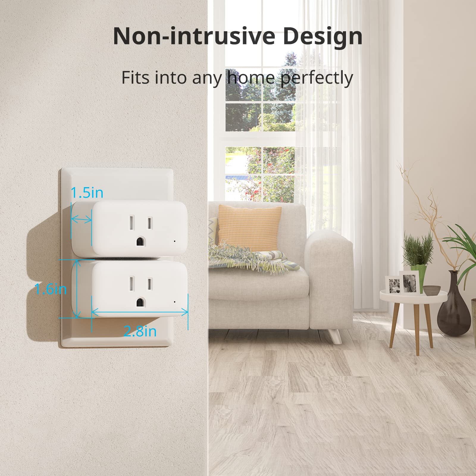 SwitchBot Smart Plug Mini 15A, Energy Monitor, Smart Home WiFi(2.4GHz) & Bluetooth Outlet Compatible with Alexa & Google Home, APP Remote Control & Timer Function for Home Automation, No Hub Required