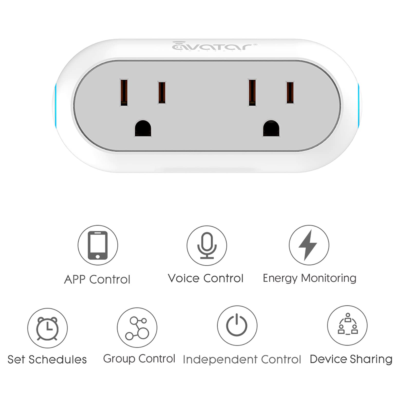 Energy Monitoring Dual Socket Smart Plugs That Work with Alexa Google Home Siri, Wireless 2.4G WiFi Outlet Controlled by Smart Life Tuya Smartthings, 10A Mini Socket Enchufe Inteligente with Timer