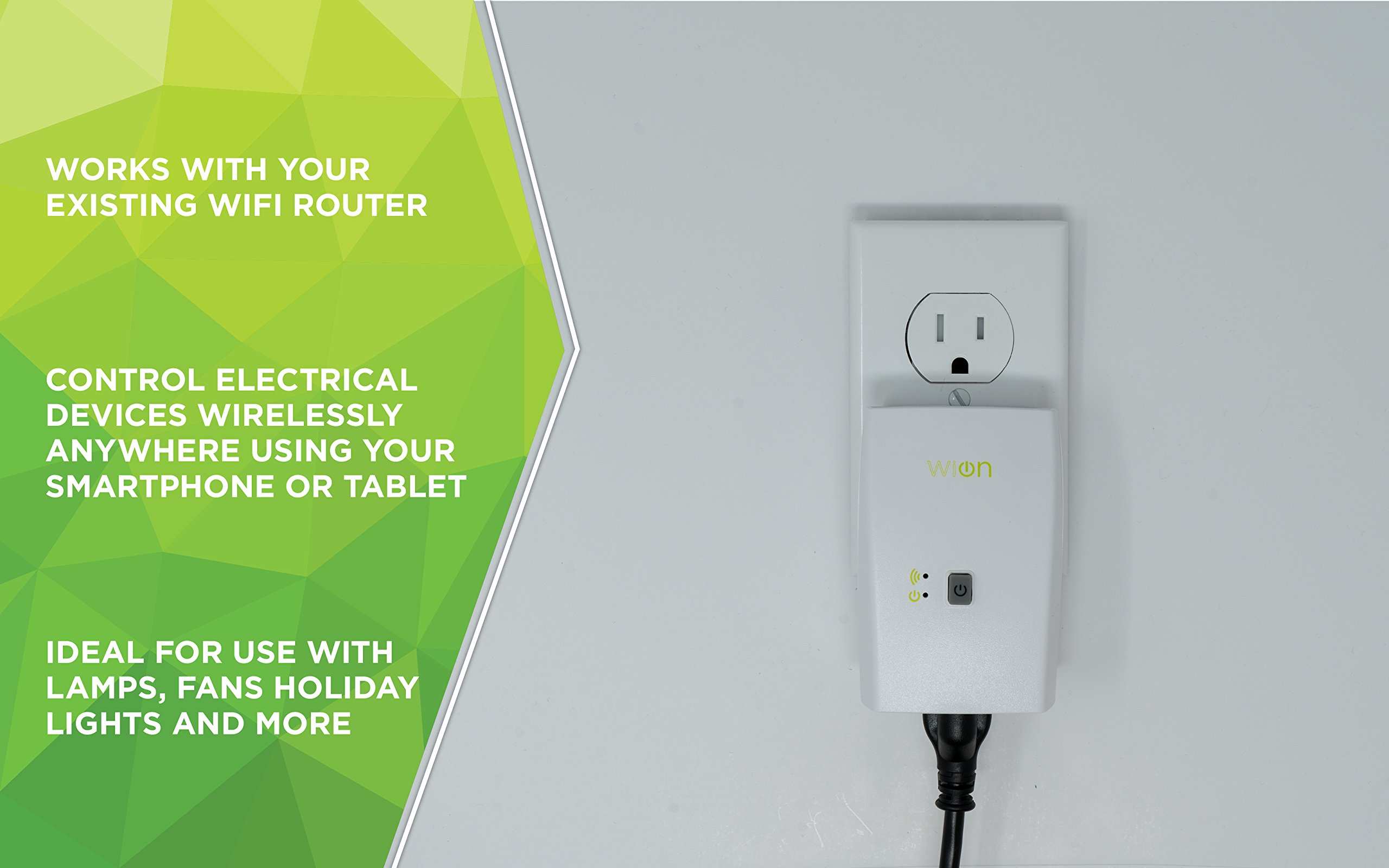 WiOn 50050 Indoor WiFi Plug With 1 Grounded Outlet, White