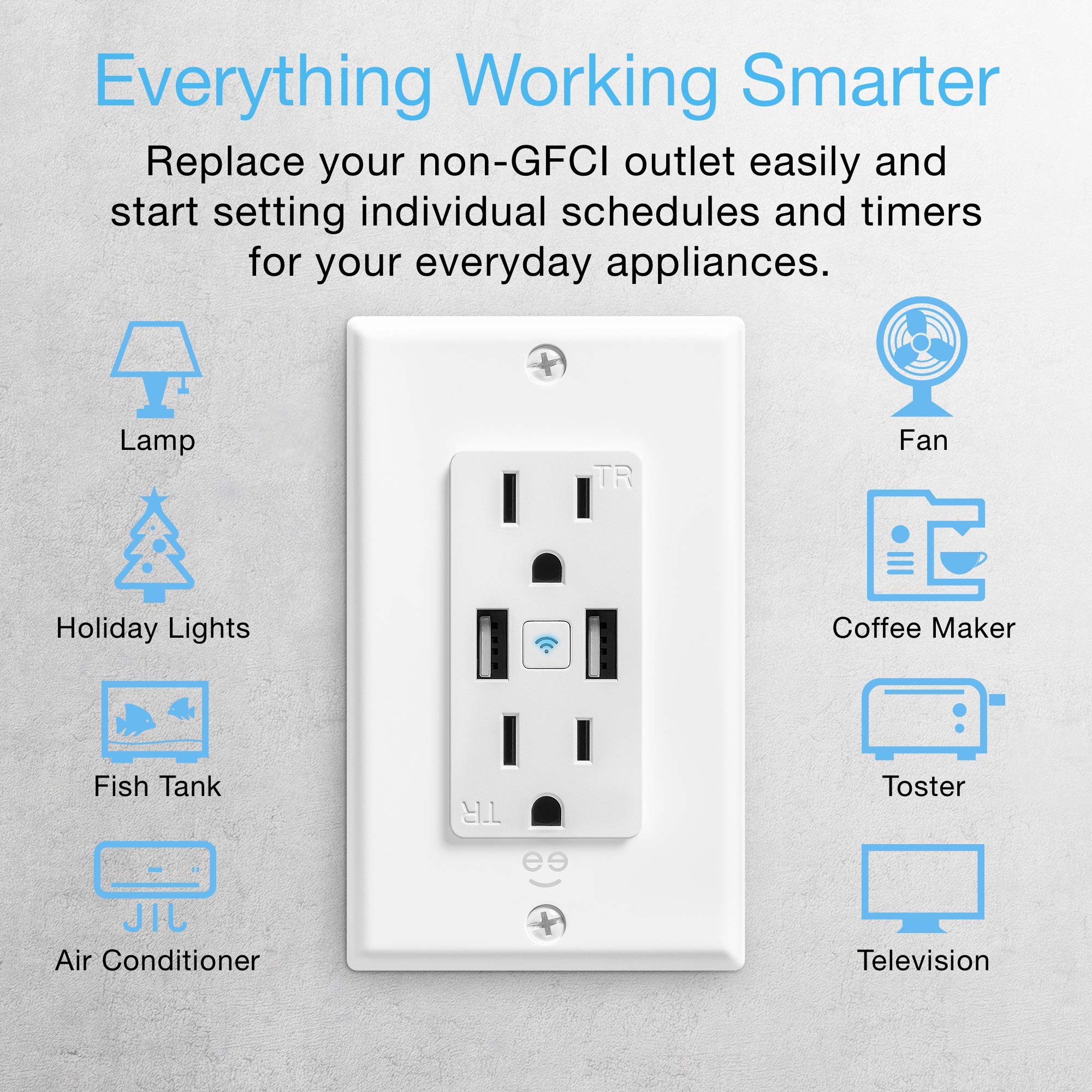 Geeni Wi-Fi Smart Wall Outlet with 2 Plugs and Wireless App Control, Compatible with Alexa and Google Home, WiFi Smart Outlet, 2 Pack
