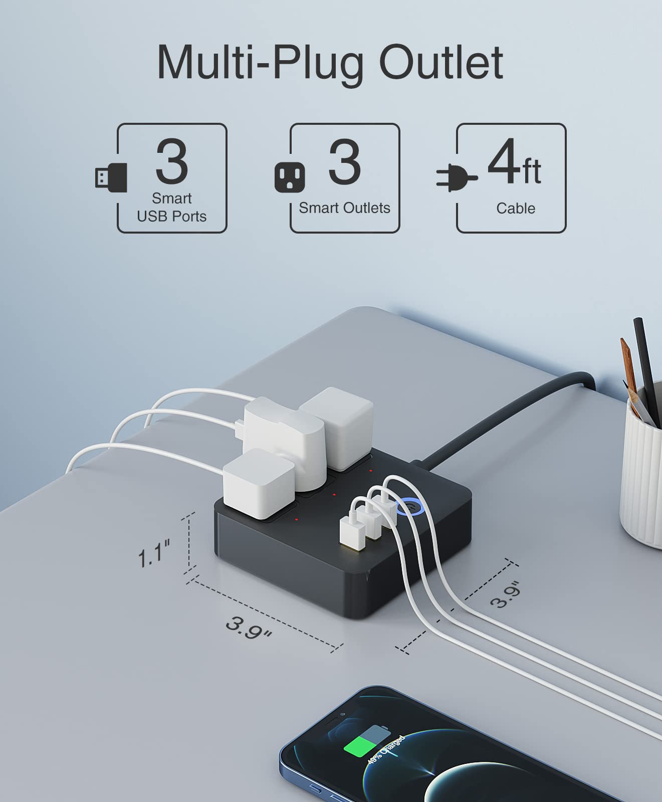 Smart Plug Power Strip, WISEBOT USB Surge Protector with 3 Individually Controlled Smart Outlets and 3 USB Ports, Works with Alexa Google Home, WiFi Timer Plug Extender for Travel, UL, 2.4G WiFi Only