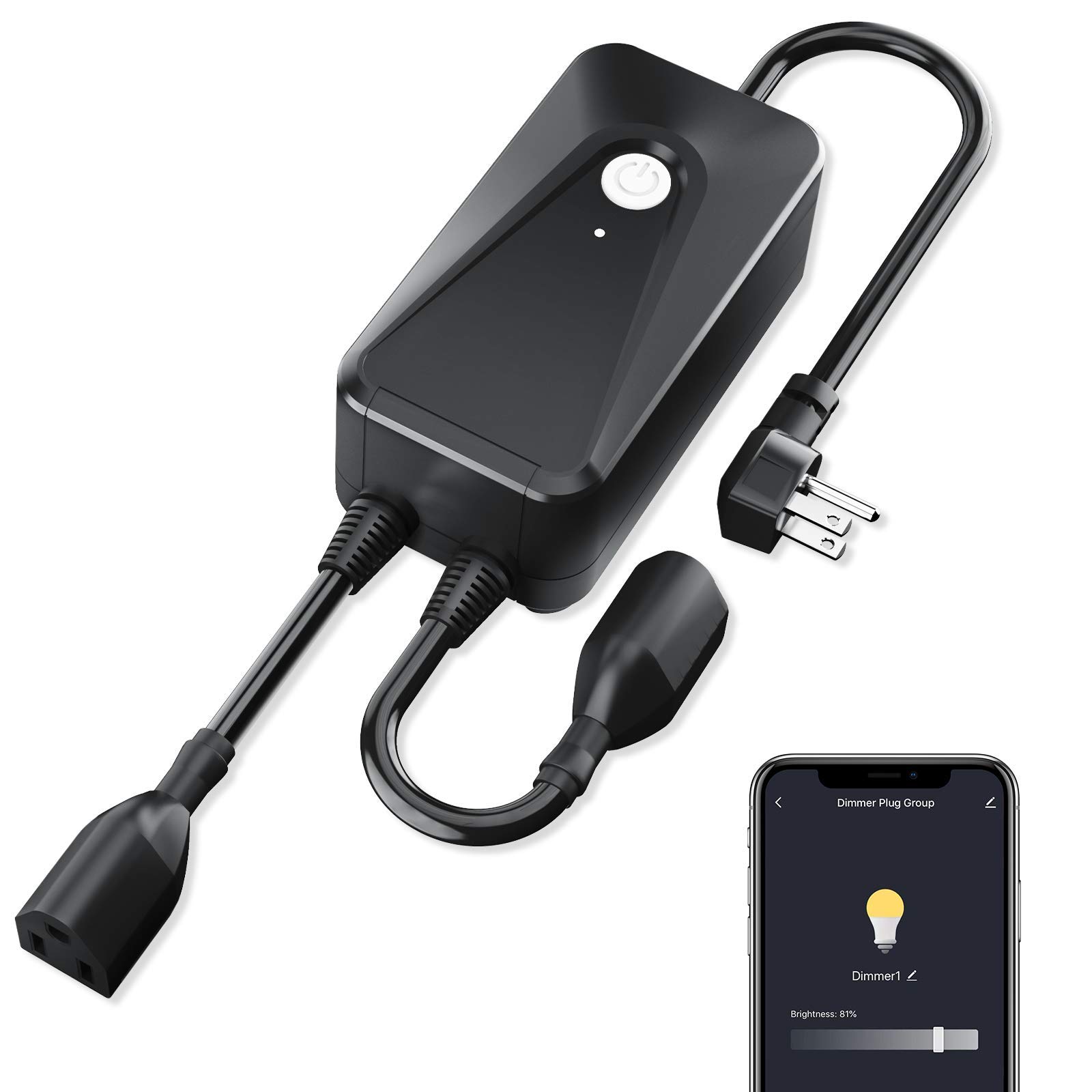 Aoycocr Smart Dimmer Plug 2 Sockets, Outdoor Smart Outlet Work with Alexa Google Home Light Dimmer APP Remote Control Max Power 400W IP55 Waterproof for Dimmable Outdoor Lights Floor Lamp Table Lamp
