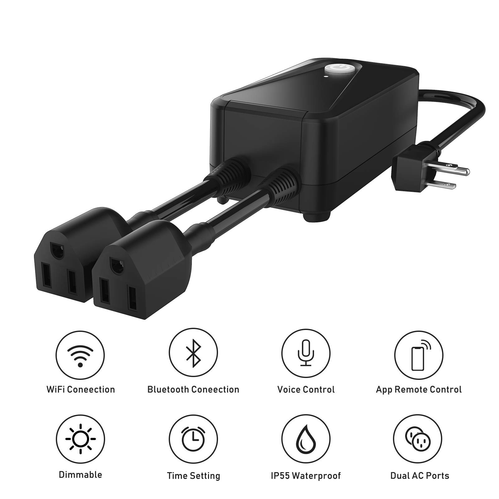 Aoycocr Smart Dimmer Plug 2 Sockets, Outdoor Smart Outlet Work with Alexa Google Home Light Dimmer APP Remote Control Max Power 400W IP55 Waterproof for Dimmable Outdoor Lights Floor Lamp Table Lamp