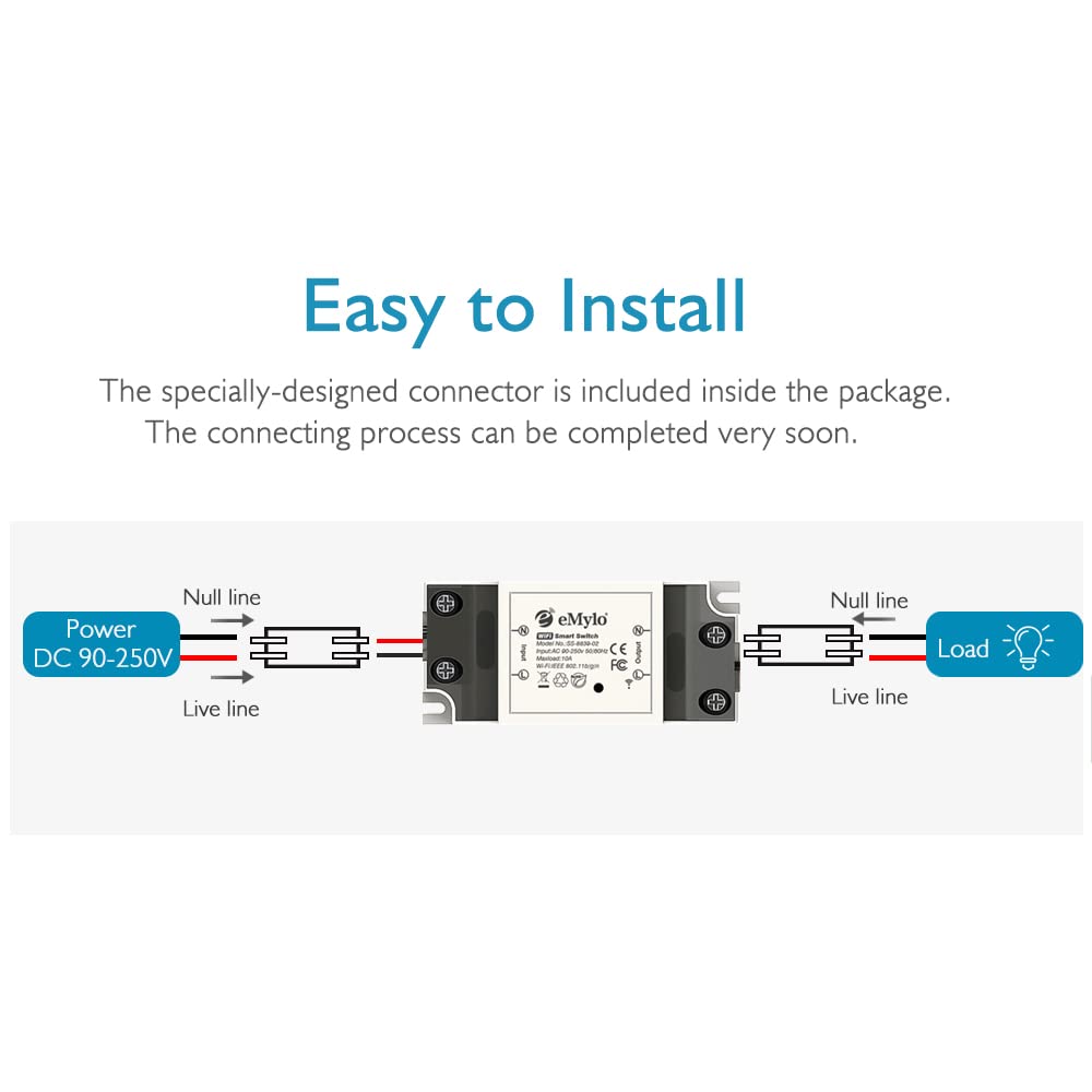 Wifi Switch, Tuya Smart Relay Wireless Remote Control Light Switch Voice Control Outlet Timer Work with Alexa and Google Assistant 90-250V One Channel, 3 Pack