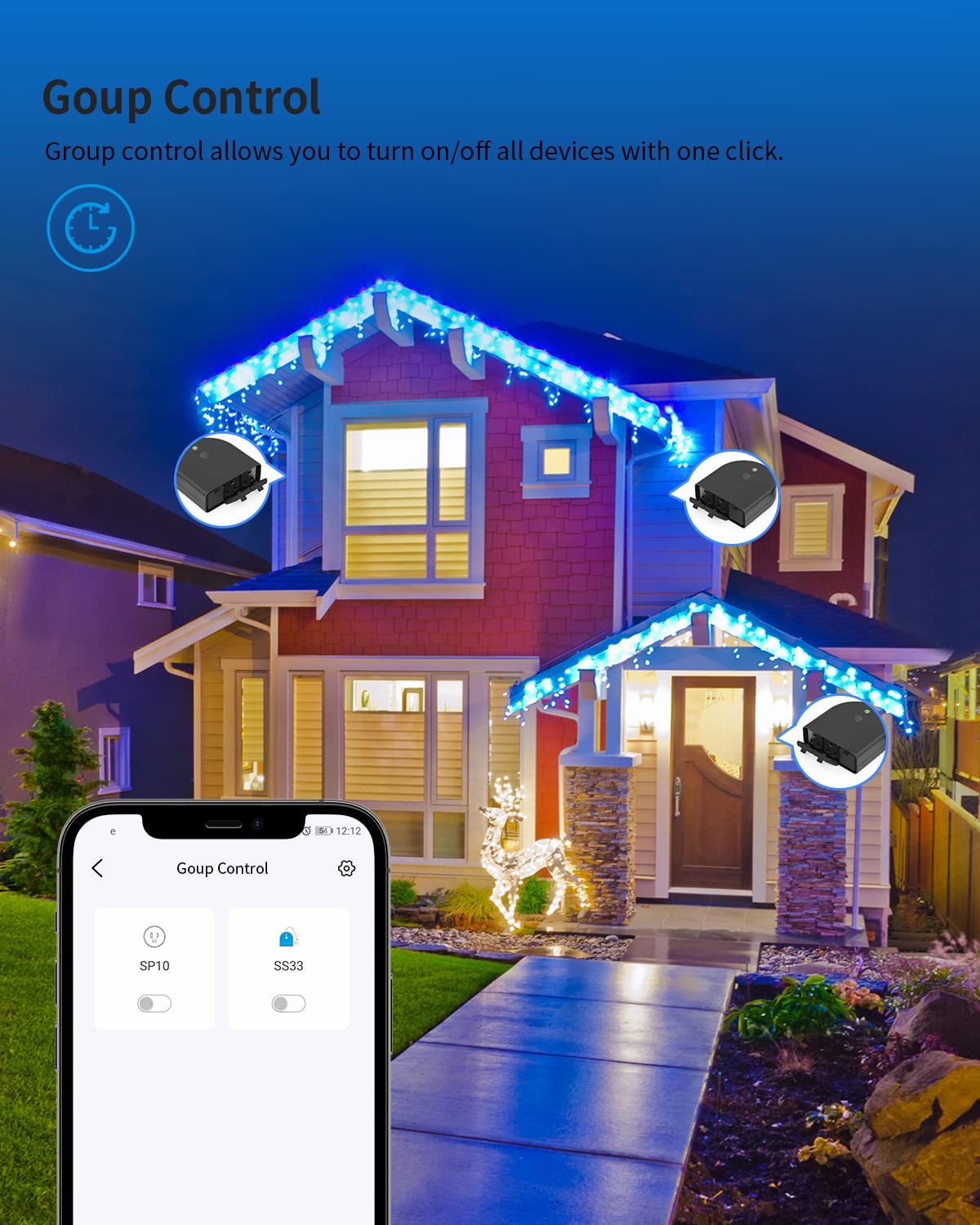 Outdoor Smart Plug, Outdoor Wi-Fi Outlet with 3 Sockets, Compatible with SmartThings, Alexa, Google Home, Wireless Remote Control/Timer by Smartphone, IP44 Weatherproof, FCC/RoHS Certified