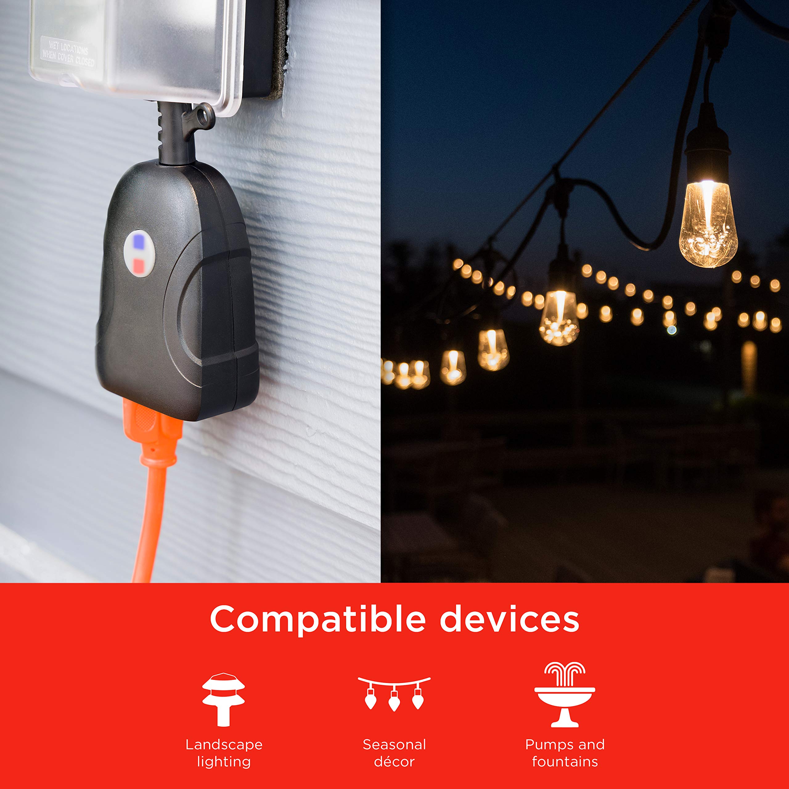 UltraPro Outdoor Wi-Fi Smart Plug, 2 Outlets, Works with Alexa, Echo & Google Home, No Hub Required, App Controlled, ETL Certified, 51405, Black