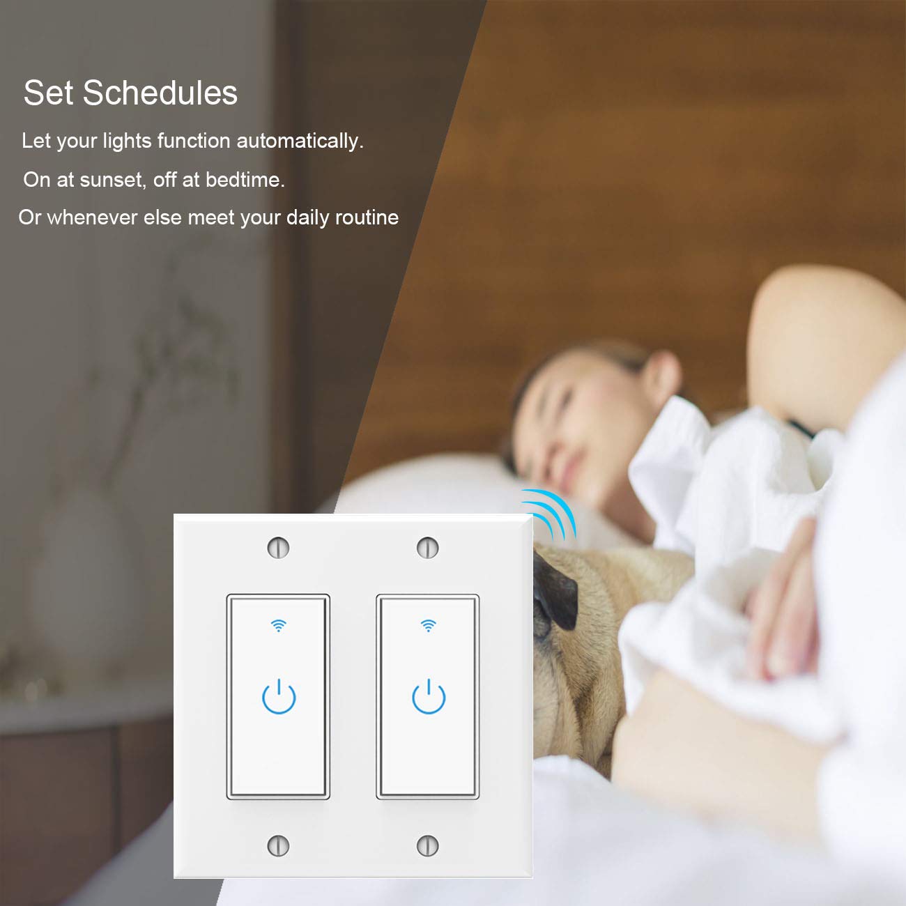 Smart WiFi Wall Outlet Plug, WiFi Wall Socket Duplex Receptacle, 15 Amp with 2 Independent Control, Compatible with Amazon Alexa and Google Home