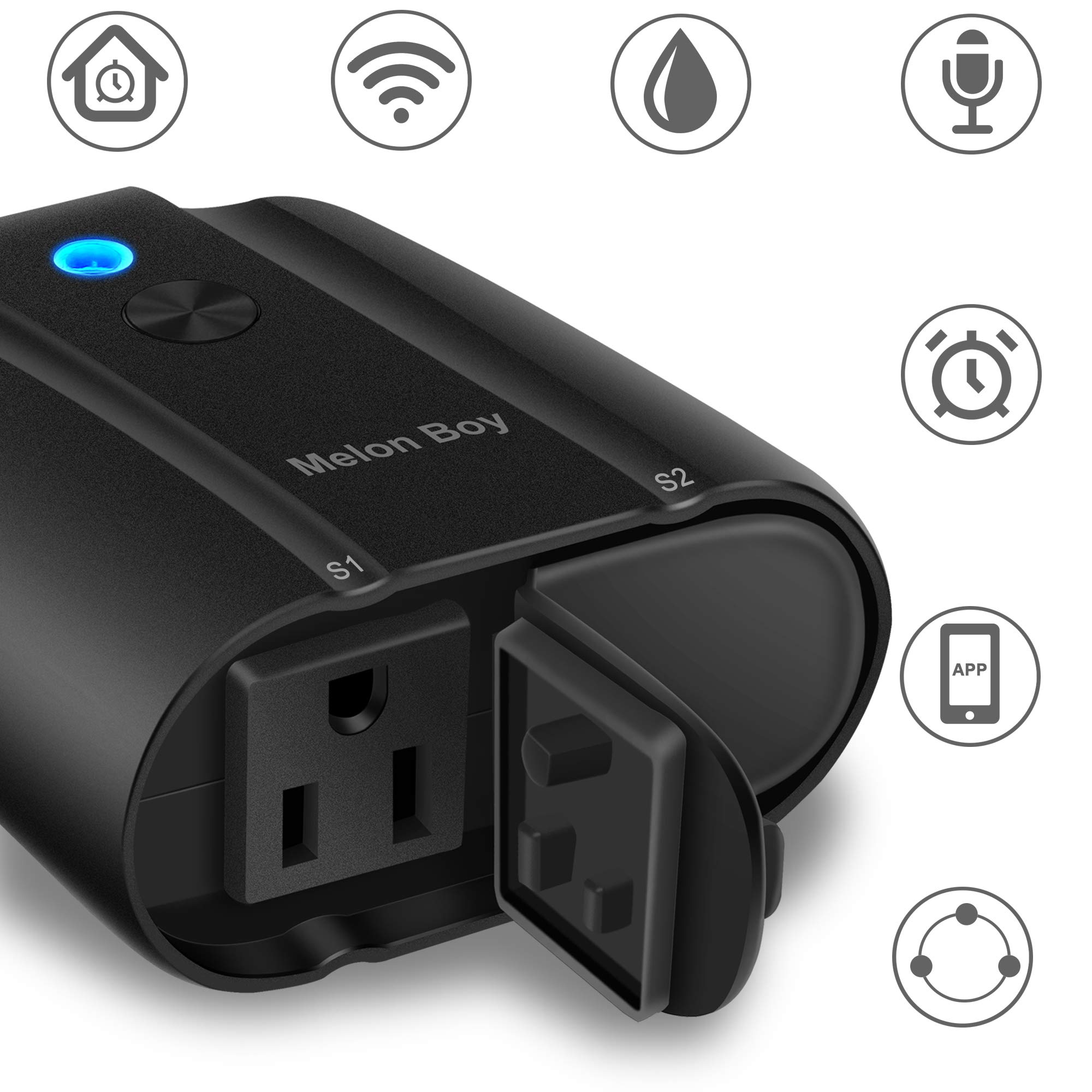 Outdoor Smart Plug - WiFi Outlet with 2 Sockets,Compatible with Alexa,Google Home,Remote Control/Timer by Smartphone,IP44 Weatherproof,FCC/RoHS Certified