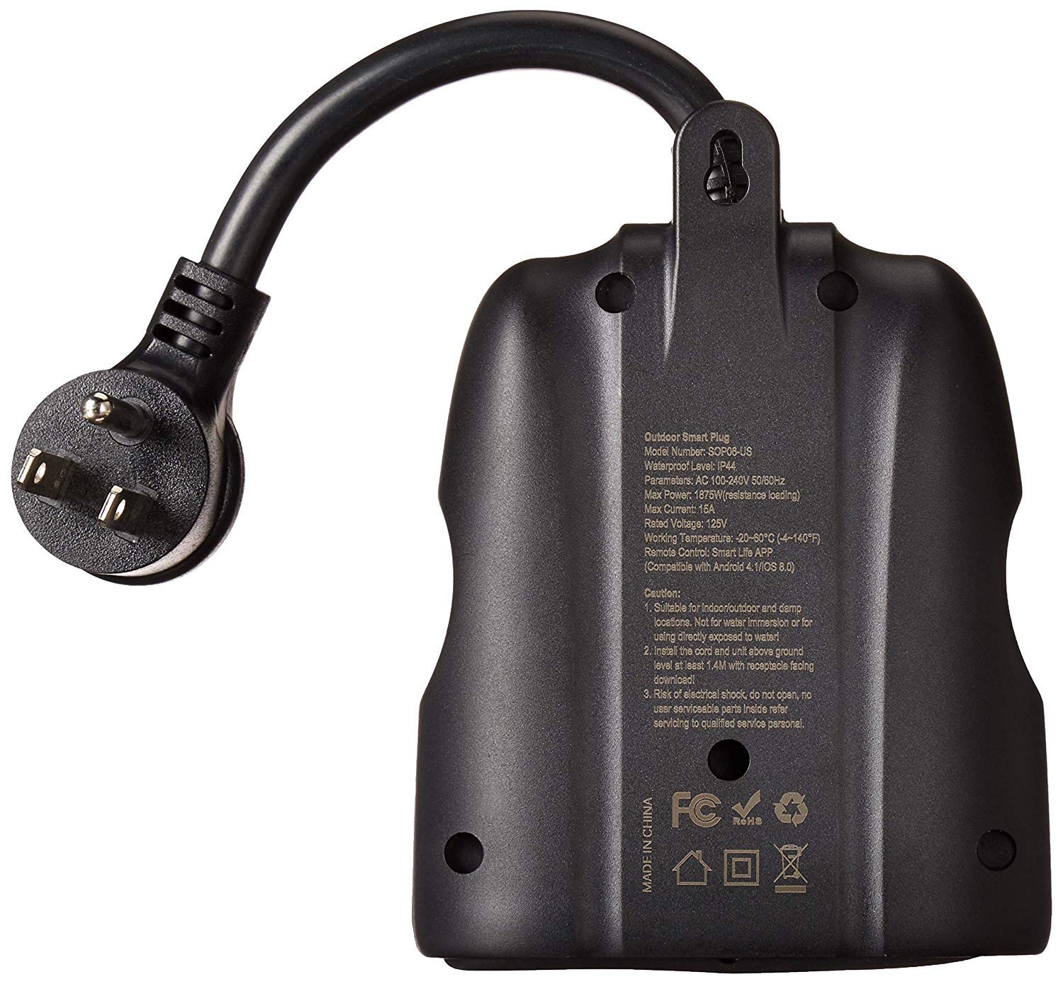 Outdoor Smart Plug - WiFi Outlet with 2 Sockets,Compatible with Alexa,Google Home,Remote Control/Timer by Smartphone,IP44 Weatherproof,FCC/RoHS Certified