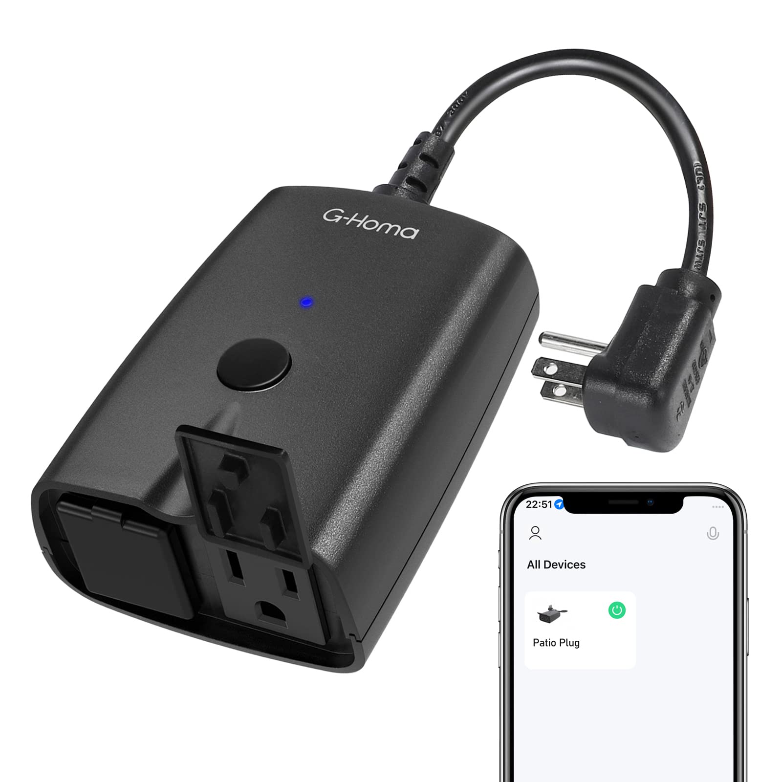 G-Homa Outdoor Smart Plug Waterproof, Wi-Fi 15A Plugs with 2 Sockets, Smart Outlet Work with Alexa and Google Home, No Hub Required, FCC&CSA Certified, 2.4GHz WiFi Only